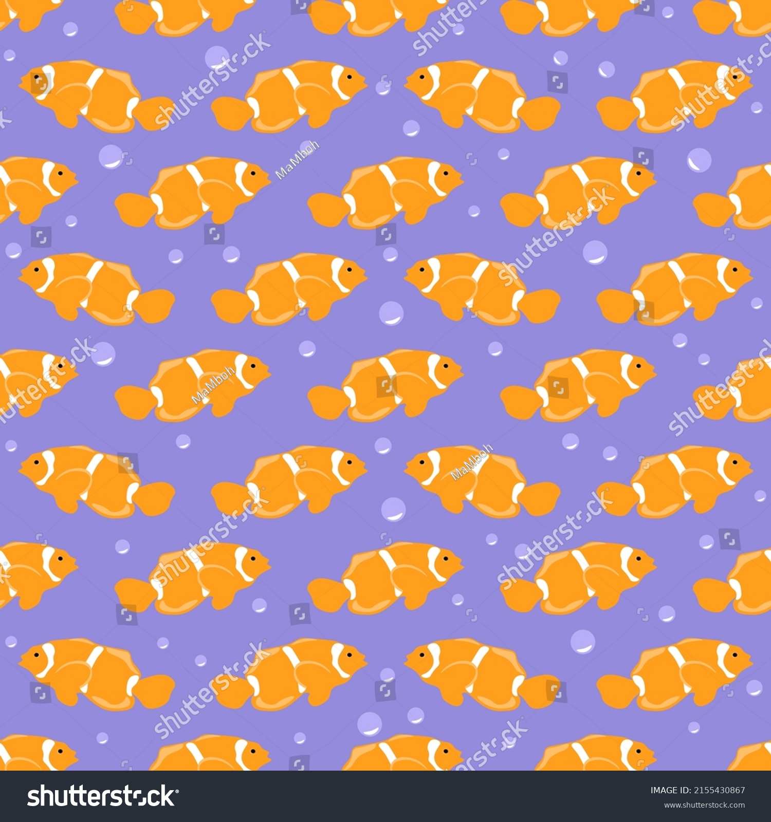 Orange clown fish simple seamless pattern on violet background. Exotic ...