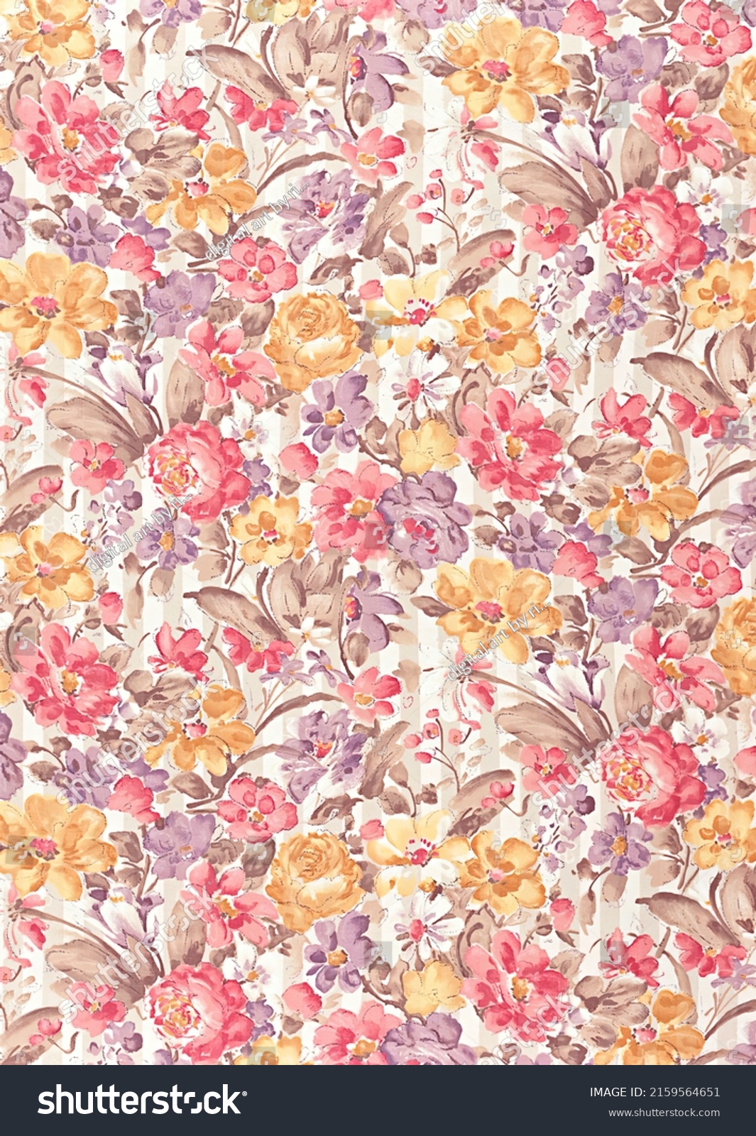 Close Up Antique Floral Fabric King's Muir Brown Medium Antique Floral ...