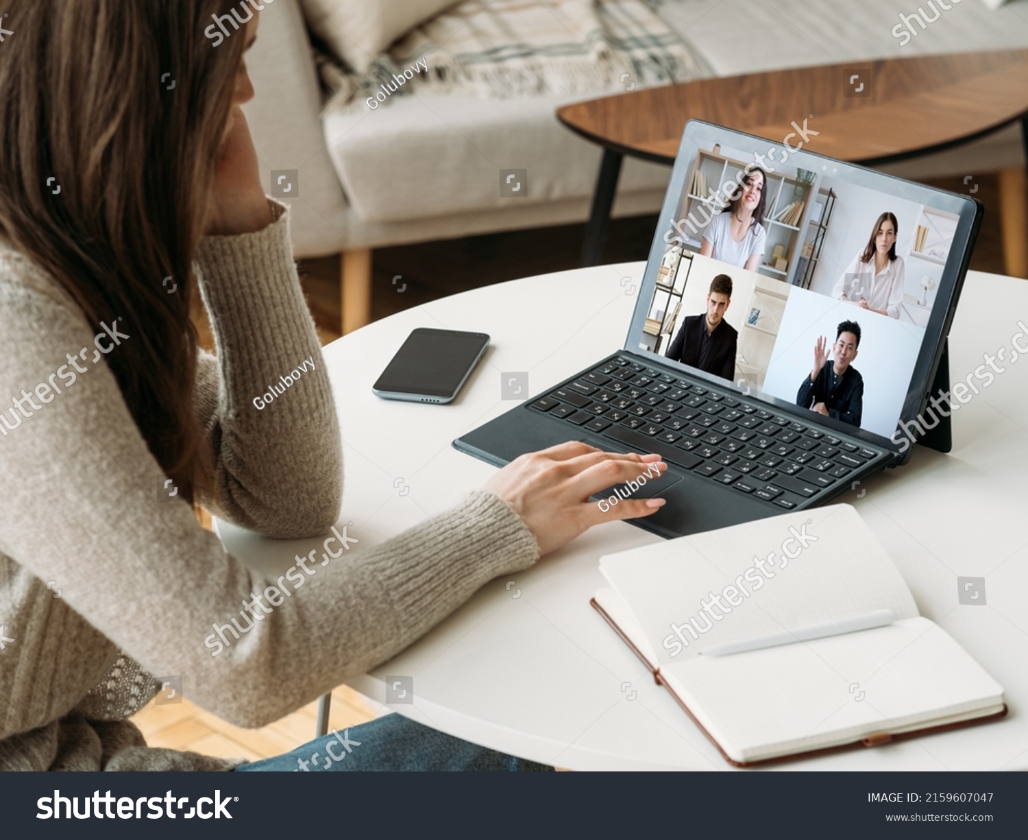 Digital study. Group virtual chat. Online learning. Diverse students working online watching ...