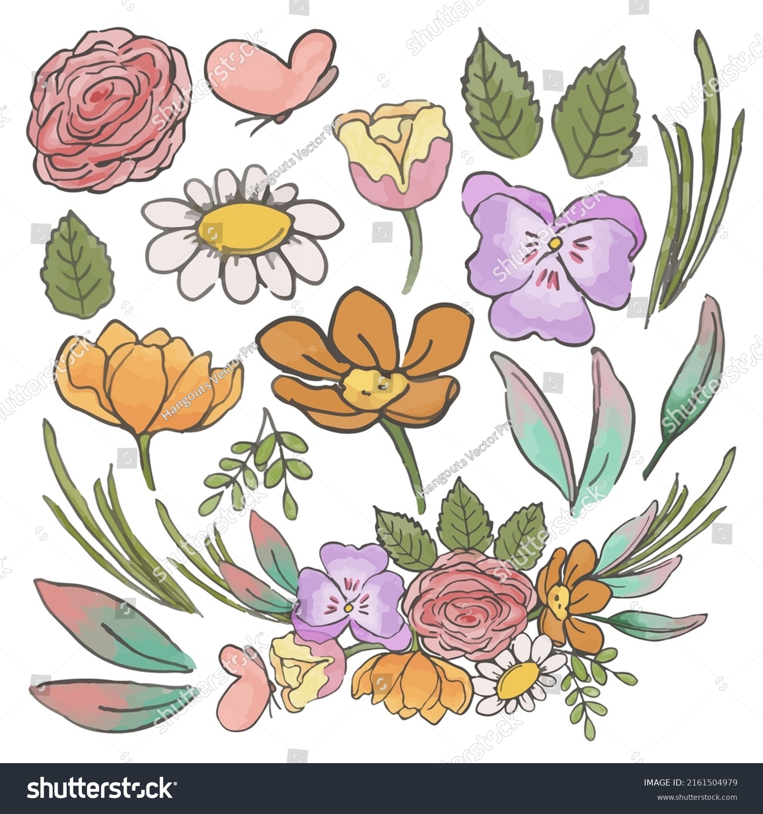 Large Botanical set of wild flowers. Set of Separate parts and bring ...