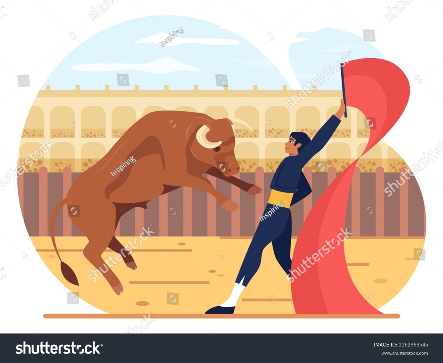 Mexico corrida. Bullfighting show brave toreador conquering a bull at ...