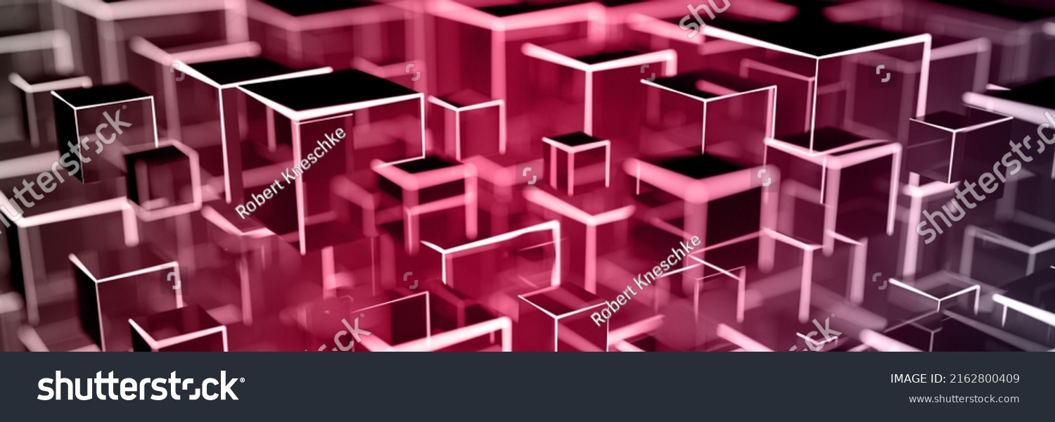 Lots of red glowing cubes as a modern abstract background (3d rendering ...