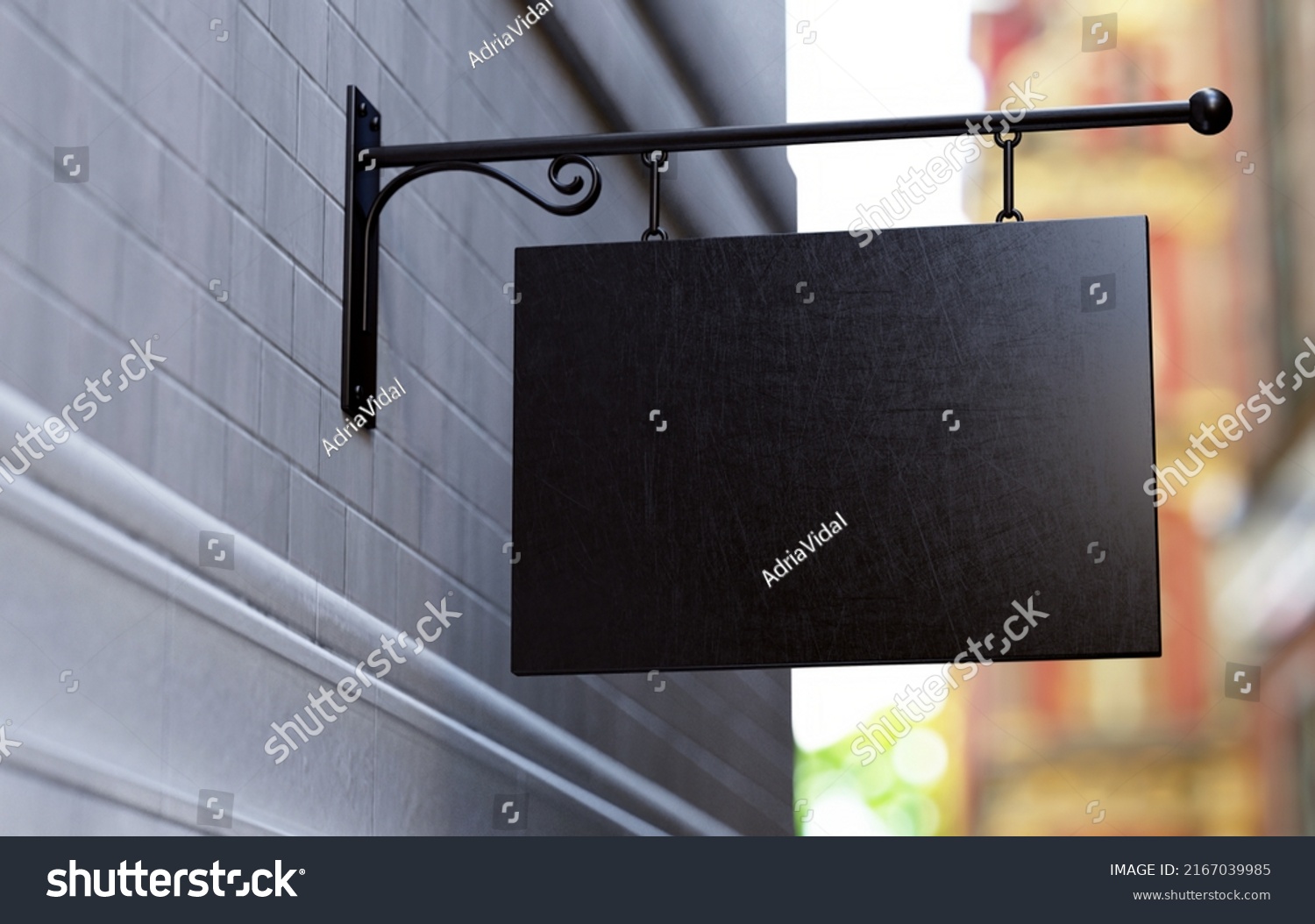Classic wall sign mockup hung on a store facade. Blank outdoor business ...