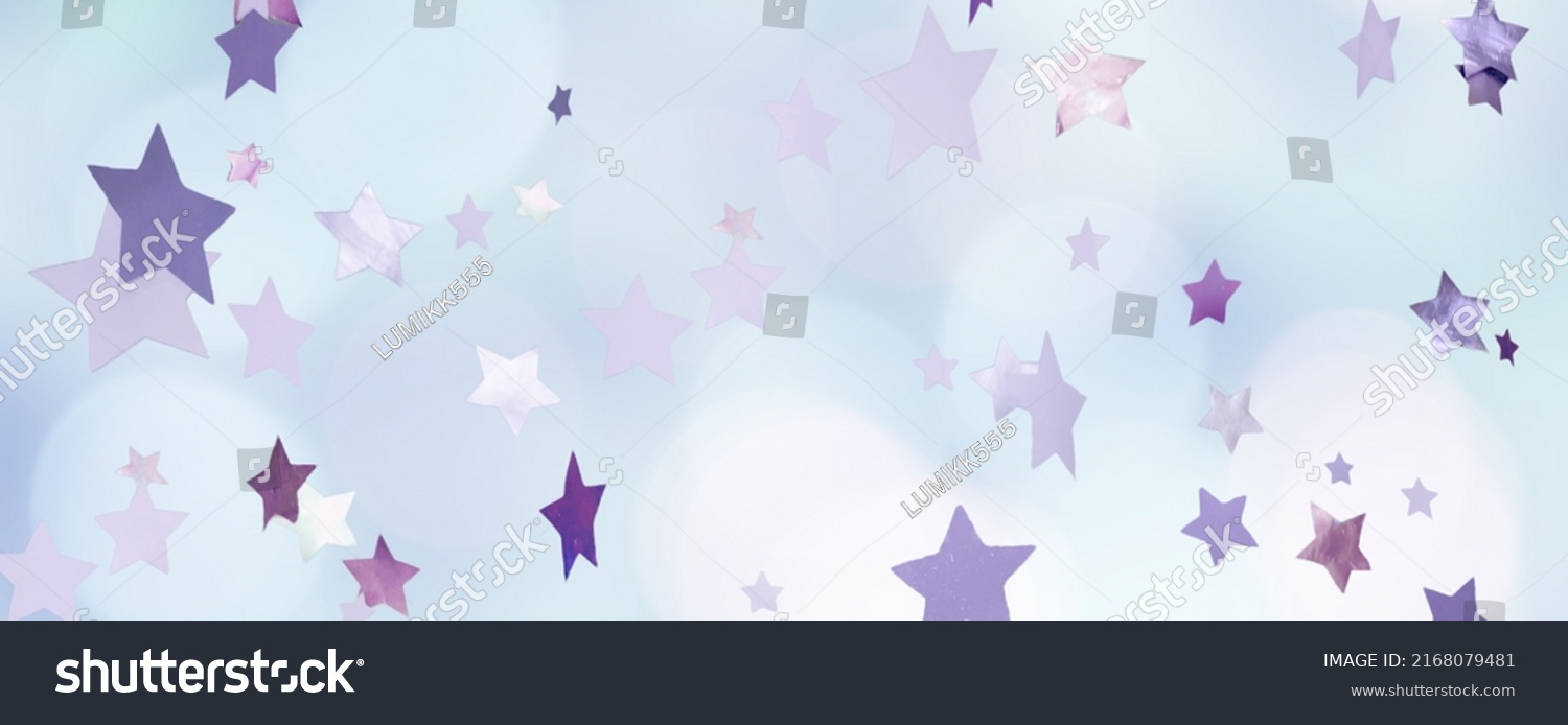 Panoramic delicate blue Background with Decorative stars. Abstract Art ...