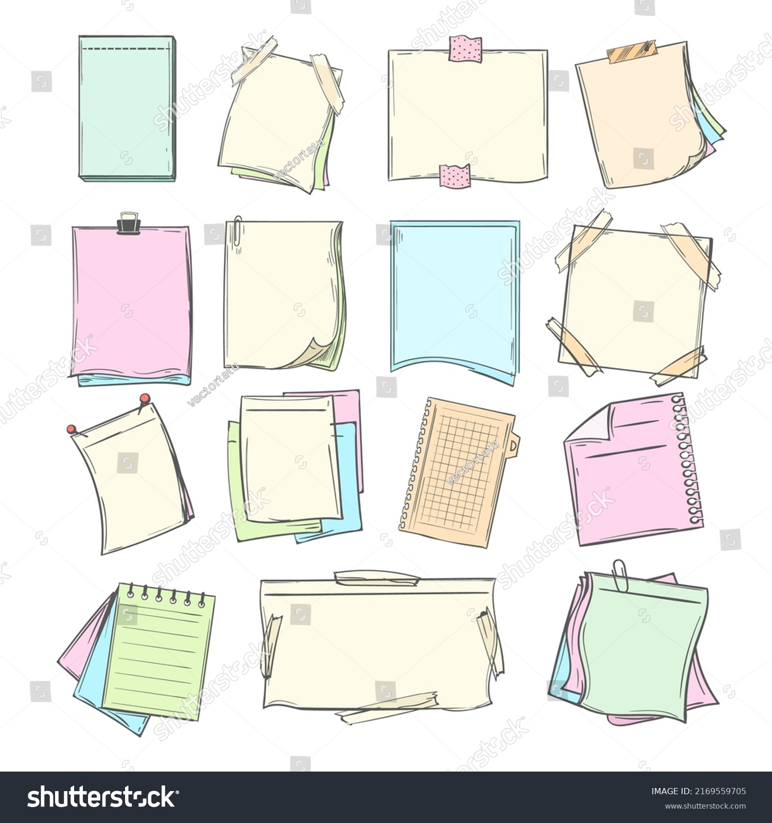 Office notes doodles. Doodle note pin post papers colour sketch ...