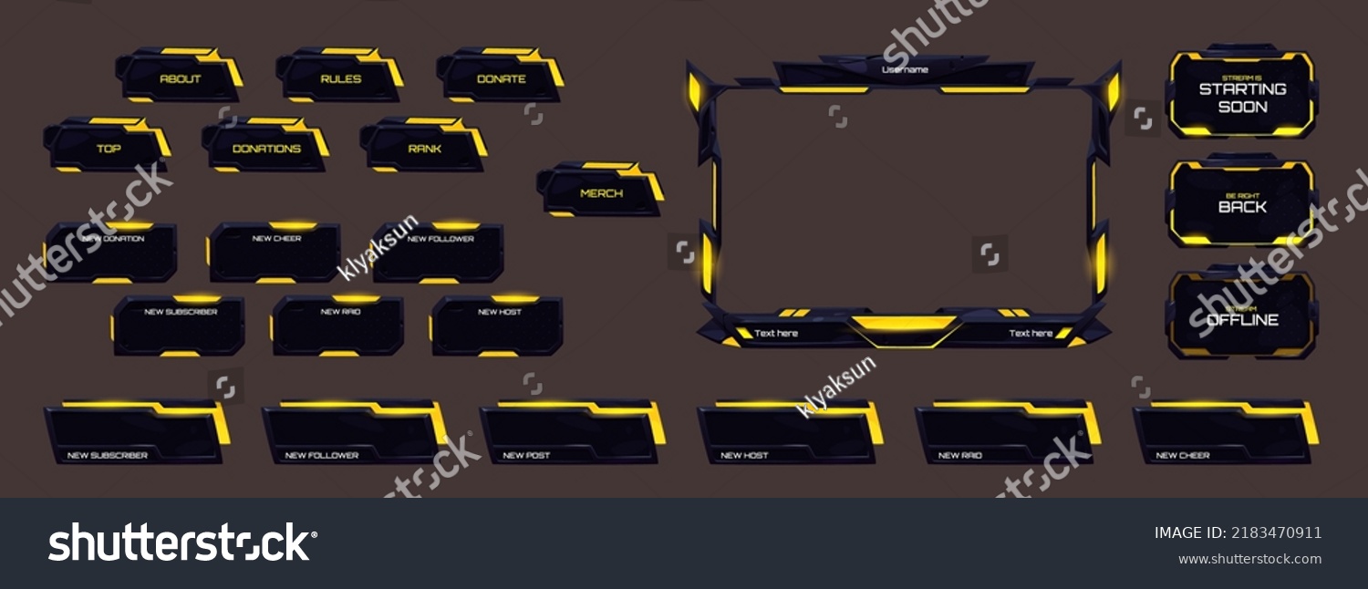 Game stream overlay ui frame with yellow neon glow. Digital user ...