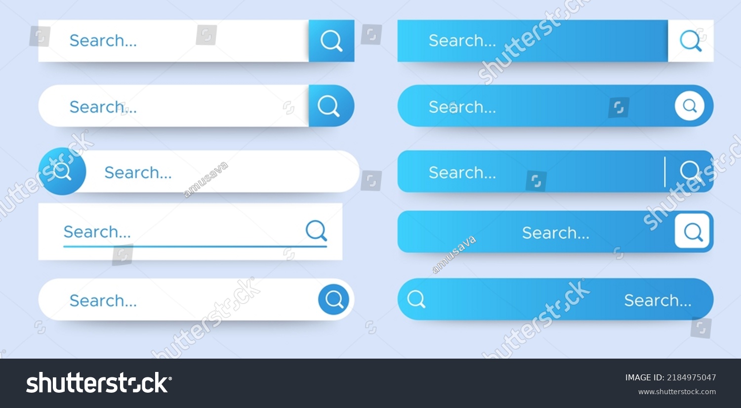 Set of Search icons button design. Gradient Blue search button pack for ...