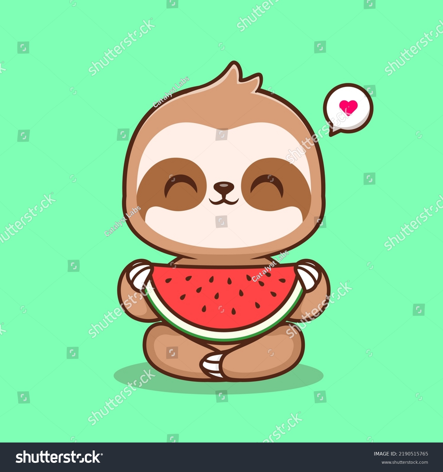 Cute Sloth Eating Watermelon Cartoon Vector Icon Illustration. Animal ...
