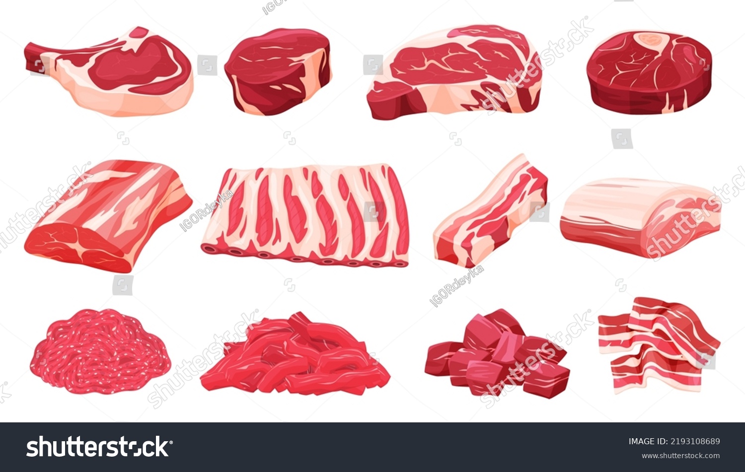 Set of fresh meat. Different parts of animal meat beef and pork. Vector illustration_站酷海洛_正版图片 ...