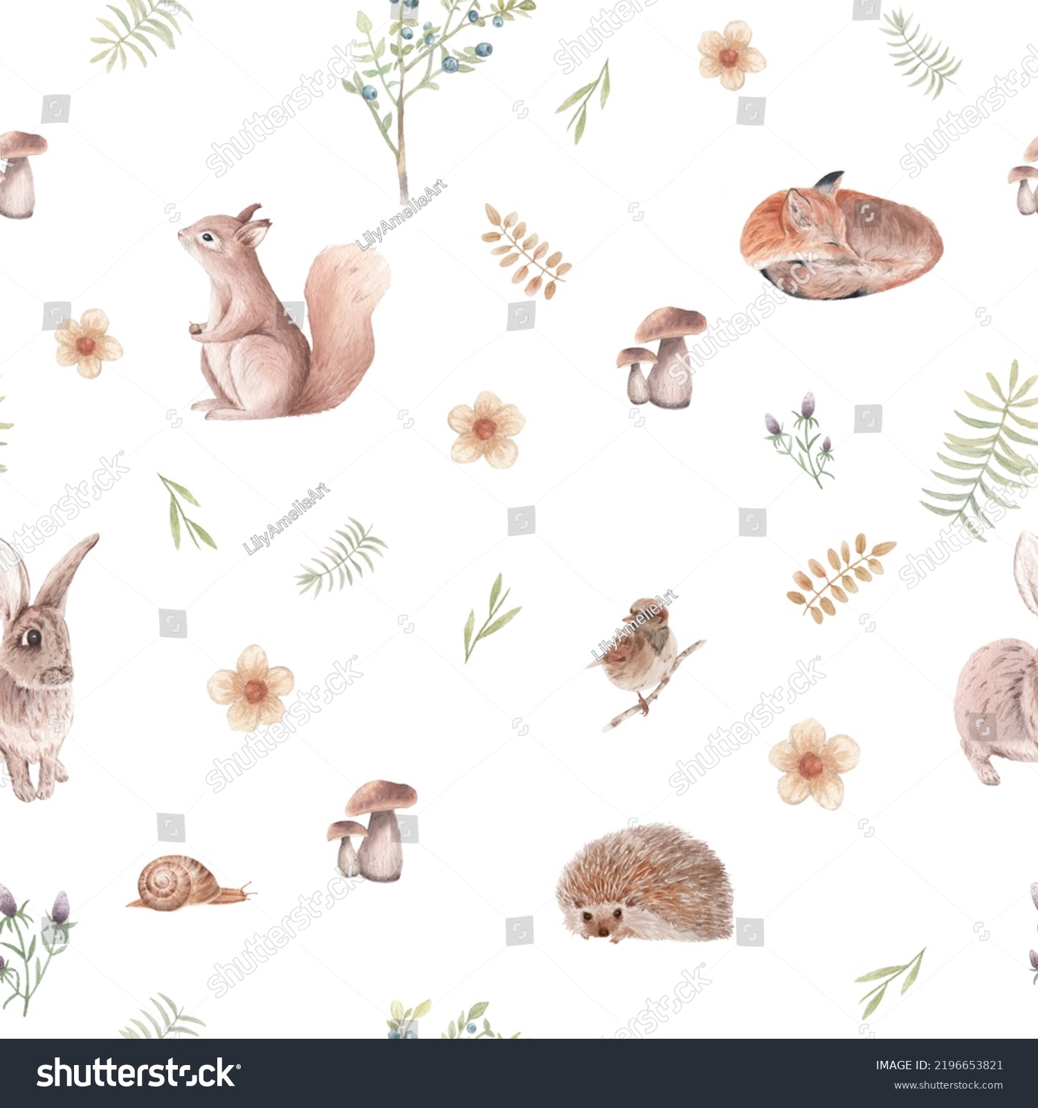 Watercolor set Forest Animals and Trees watercolor woodland bear squirrel sparrow fox rabbit ...