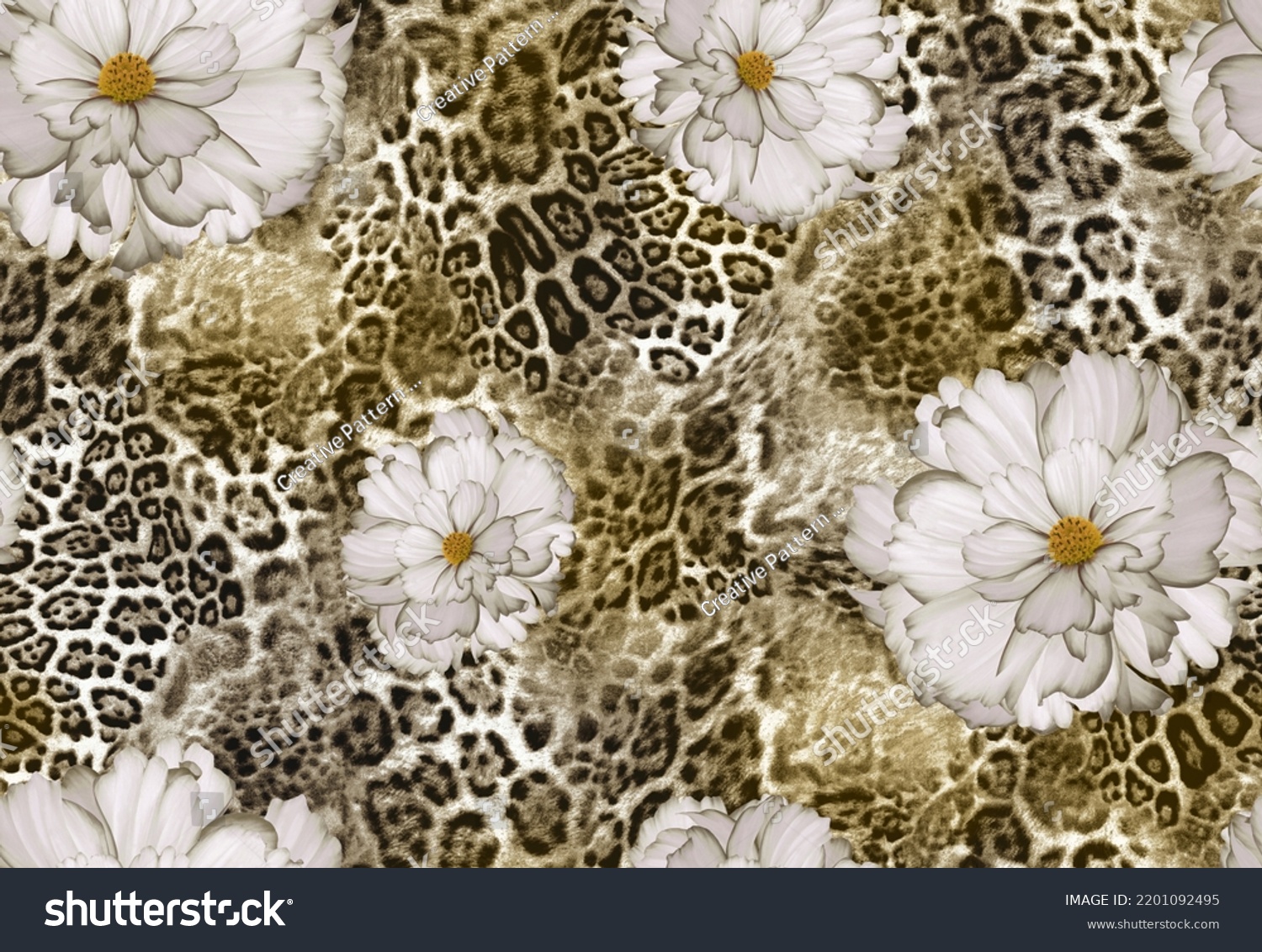 Seamless leopard pattern animal print with flowers._站酷海洛_正版图片_视频_字体_音乐 ...