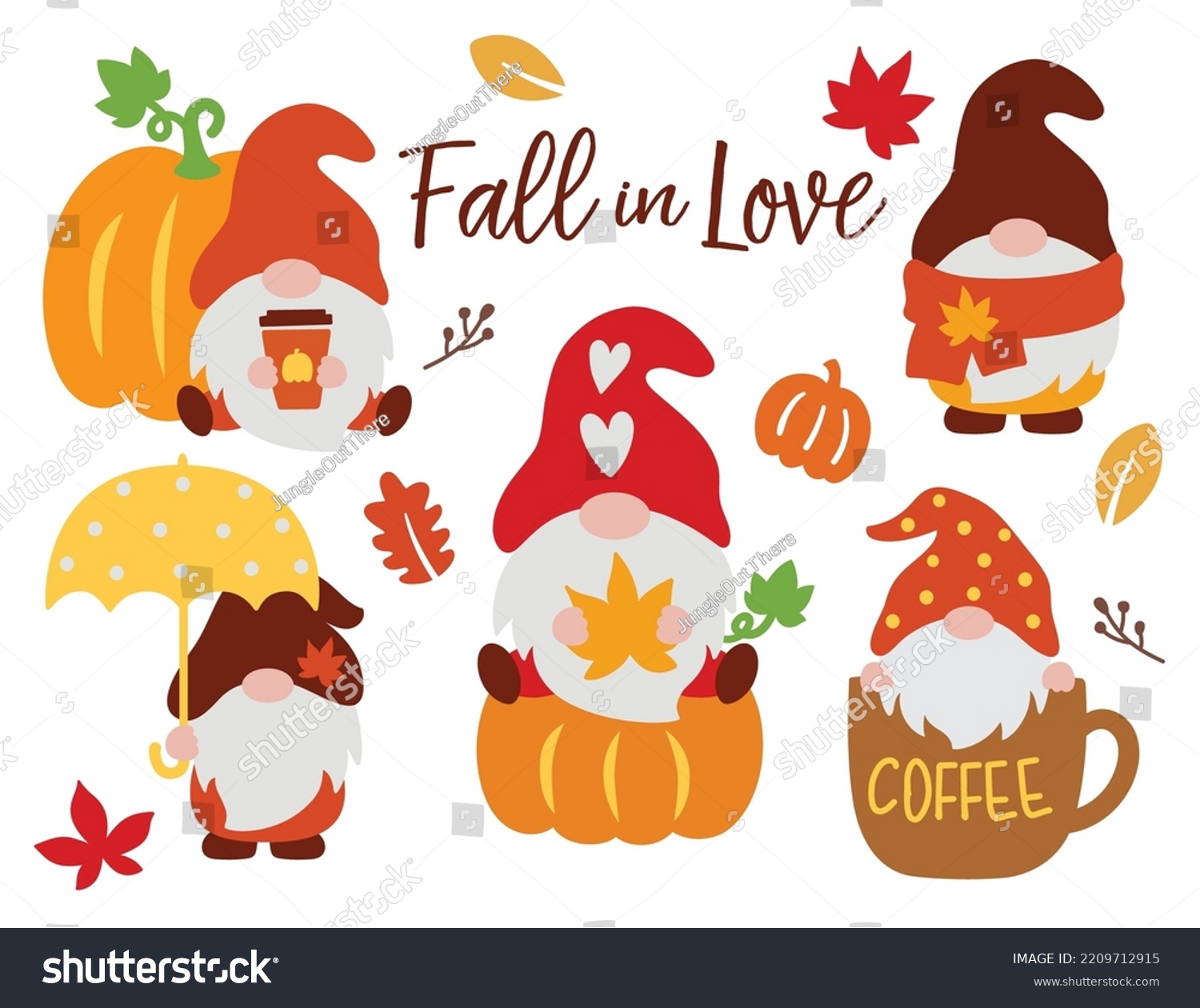 Vector illustration of cute fall autumn gnomes with pumpkins maple ...
