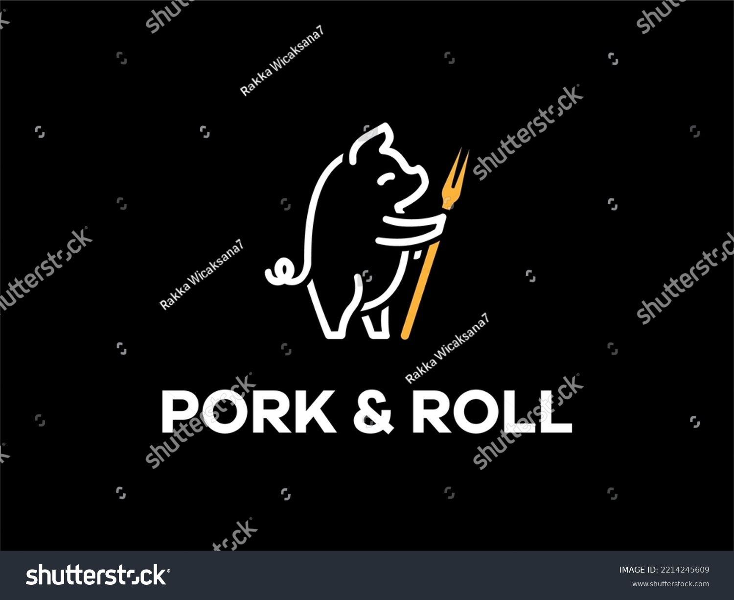 Standing pork logo in line art style template for restaurant cafe farm ...