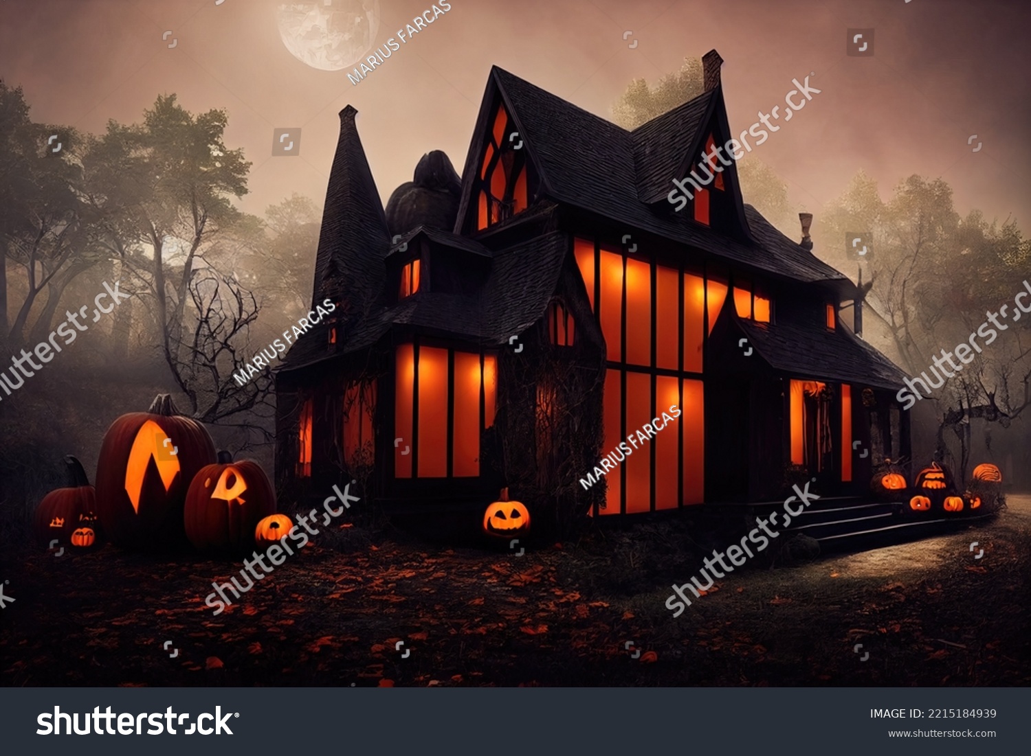 Black and orange house with Halloween theme 3d illustration_站酷海洛_正版图片 ...