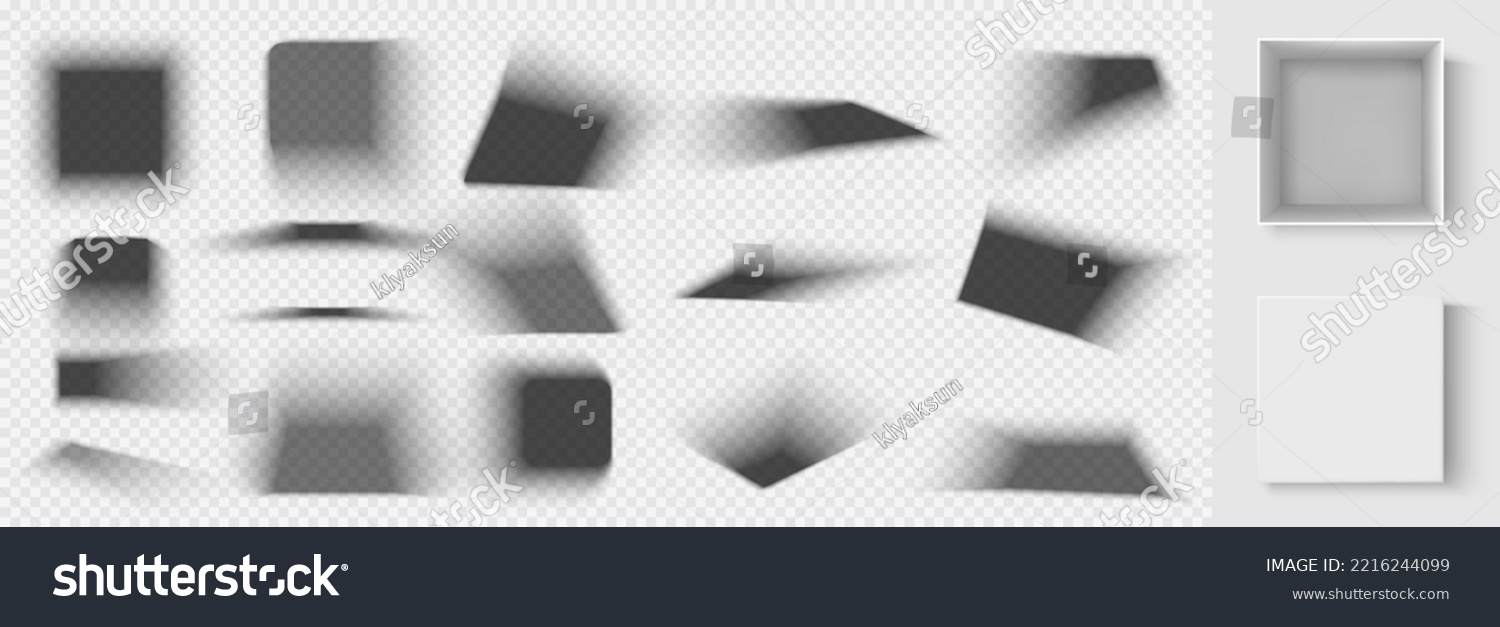 Square shadows overlay effect and open box mock up with lid top view ...