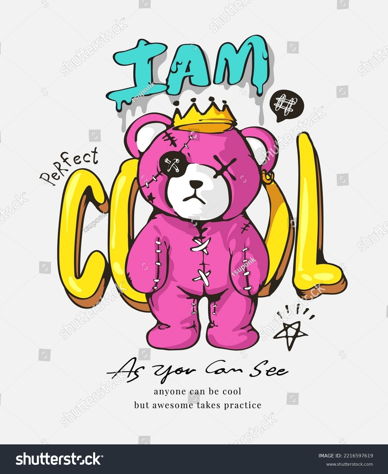 i am cool slogan with pink graphic bear doll vector illustration_站酷海洛 ...