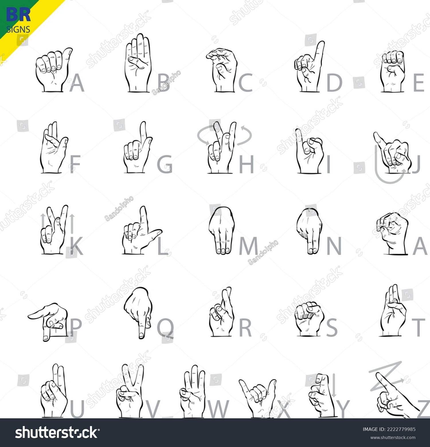Brazilian sign language alphabet. Vector made by hand._站酷海洛_正版图片_视频_字体 ...