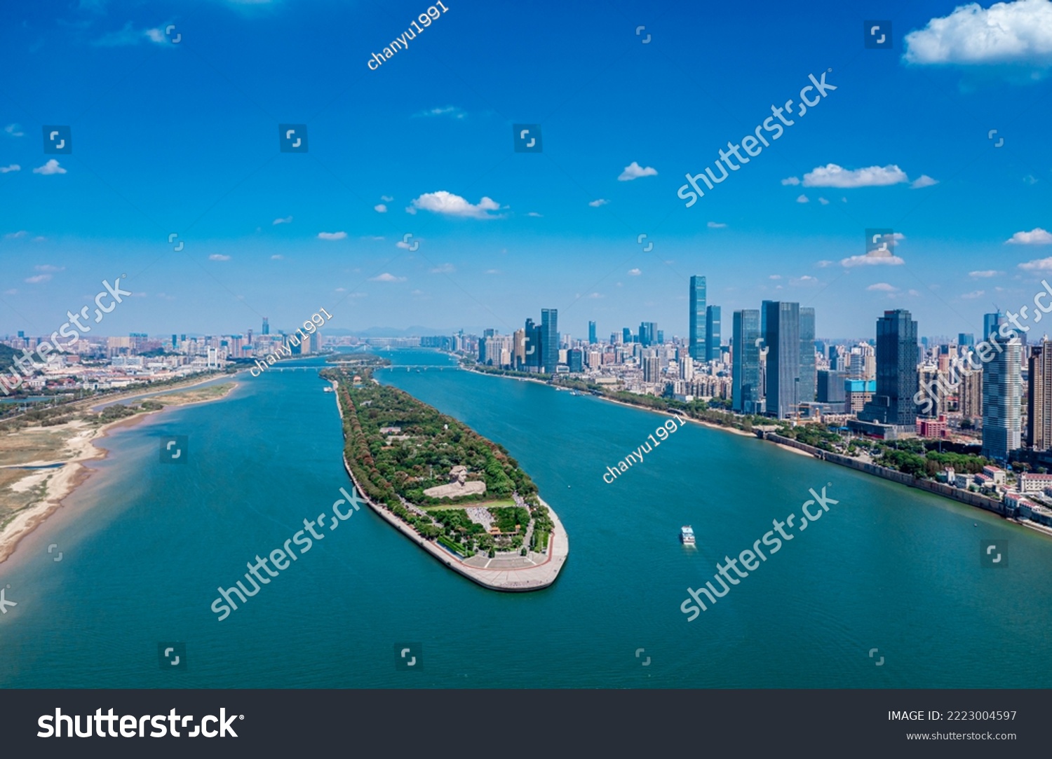 Hunan changsha changsha city core area and xiangjiang river aerial view ...