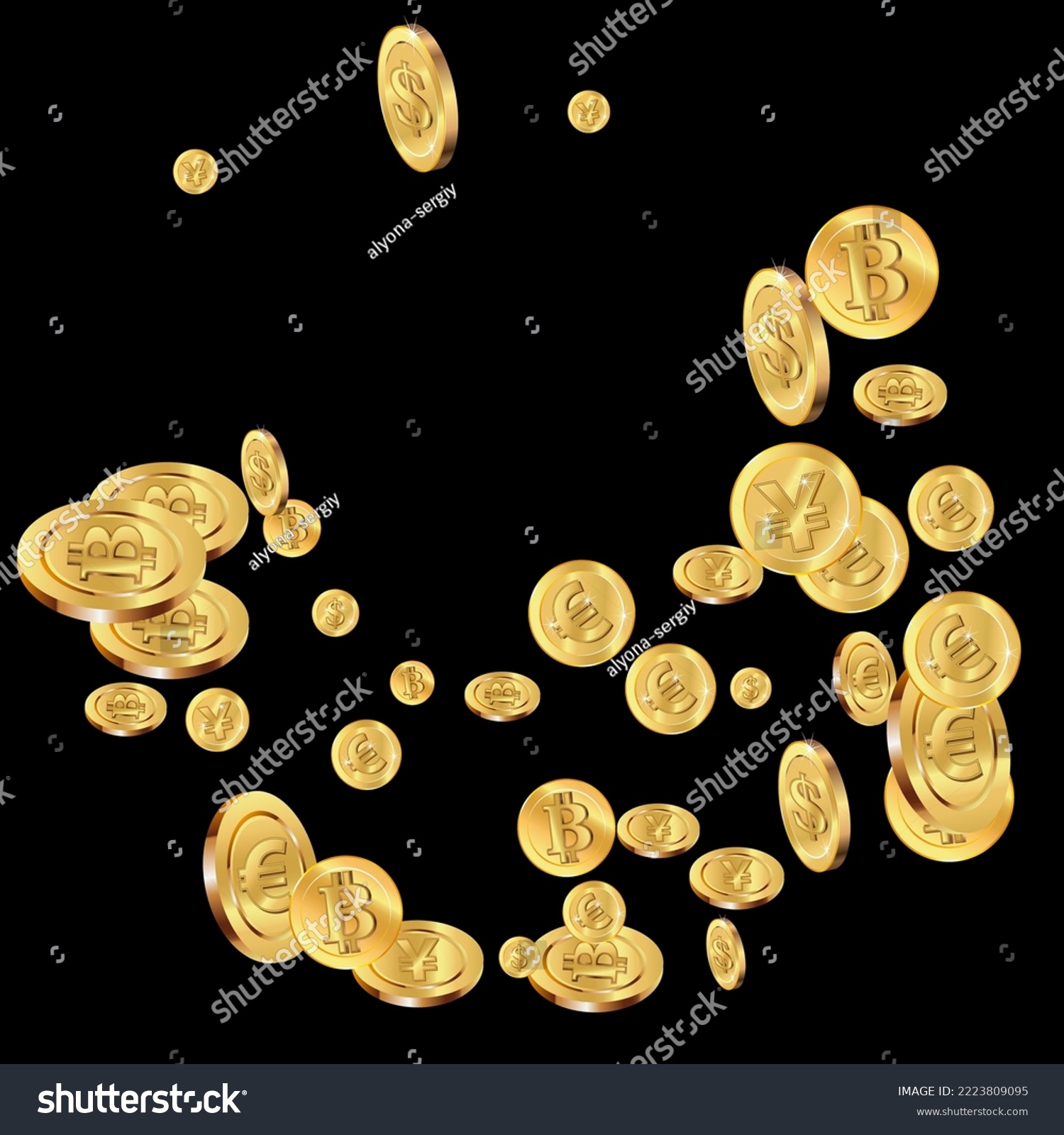 Realistic golden coins explosion isolated. Money rain. Vector ...