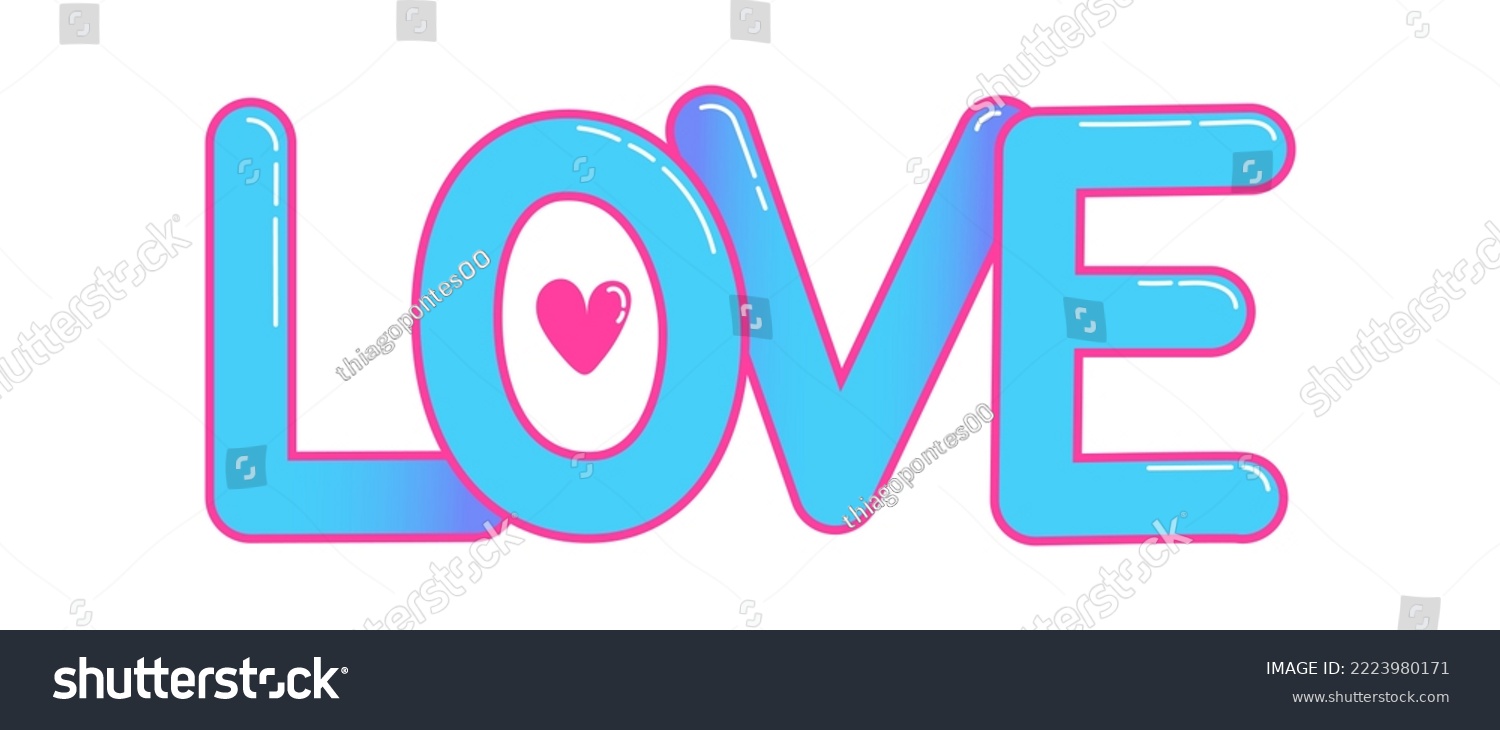 Sky blue love word with pink stroke and heart._站酷海洛_正版图片_视频_字体_音乐素材交易平台 ...
