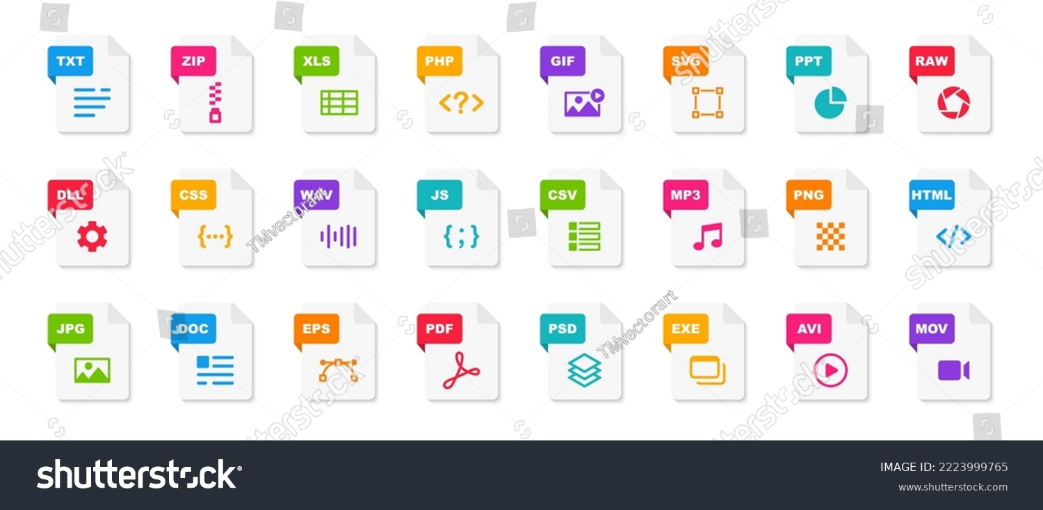 File type icons. File formats in flat design. File and documents ...