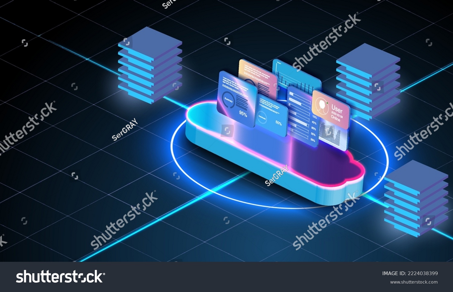 Remote data center for the management of modern technologies. Vector ...