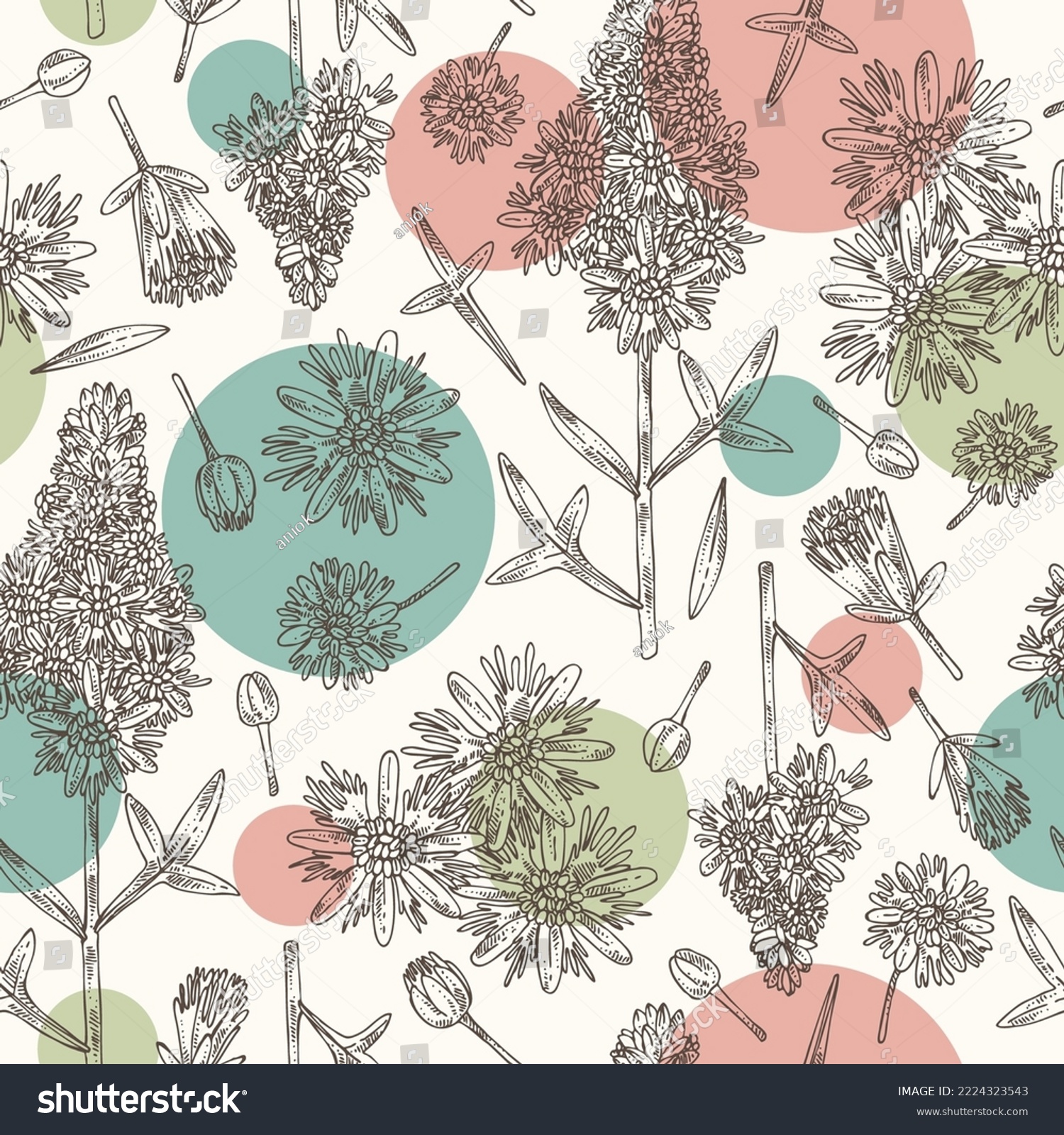 Seamless pattern with reseda: reseda plant leaves and reseda flowers ...