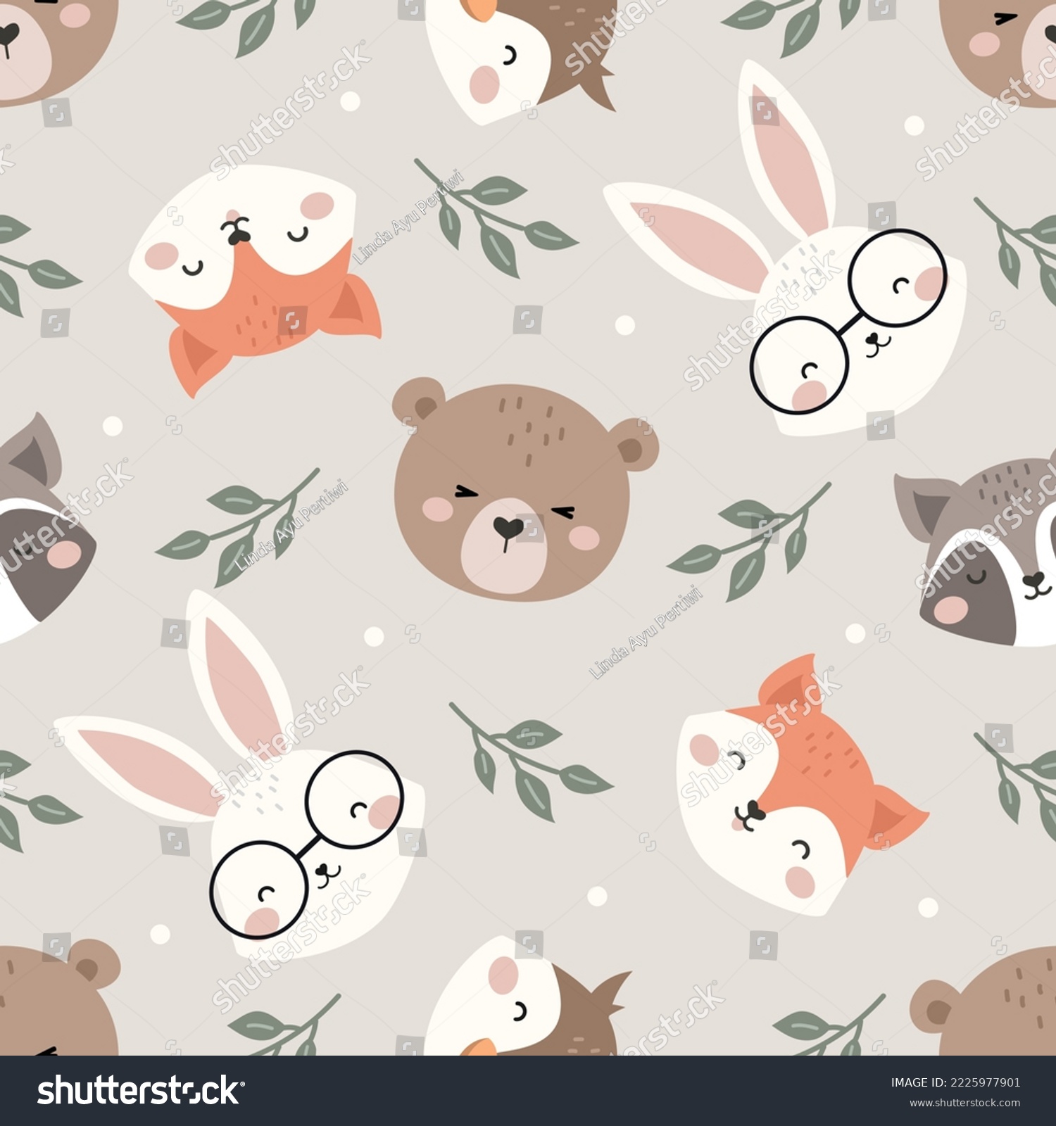 Cute Woodland Animals seamless pattern. Childish Cartoon Animals ...
