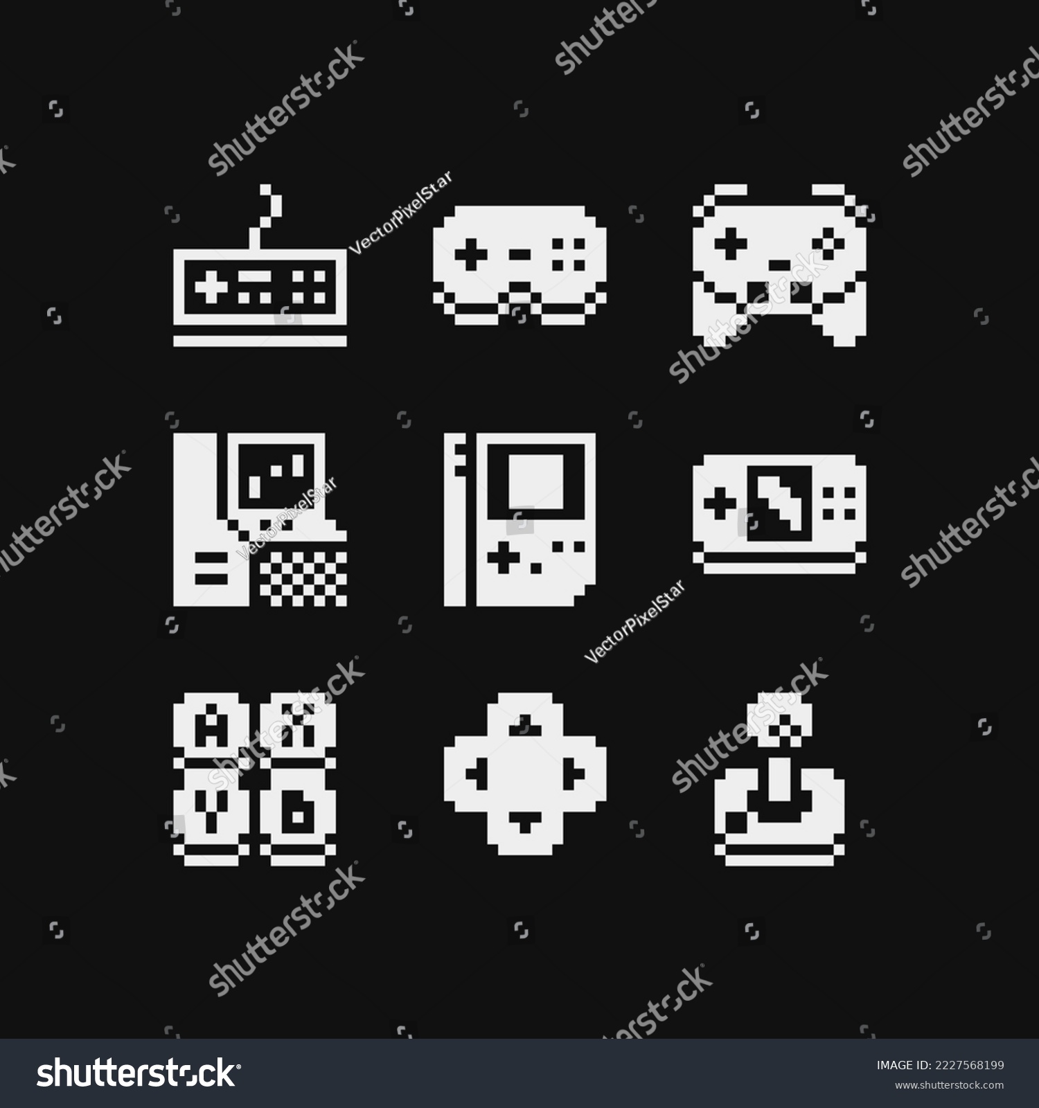 Gamepad icons set emoji. Retro 80s pixel art. Flat style. Old school ...