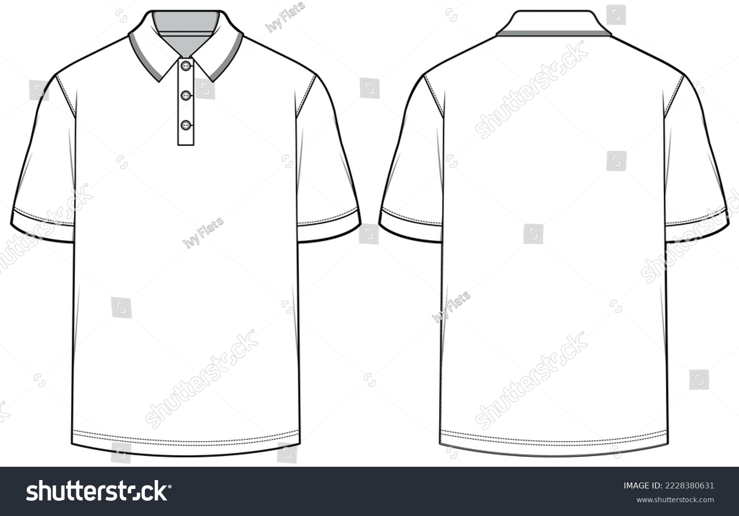 Men's polo collar T Shirt flat sketch fashion illustration drawing ...