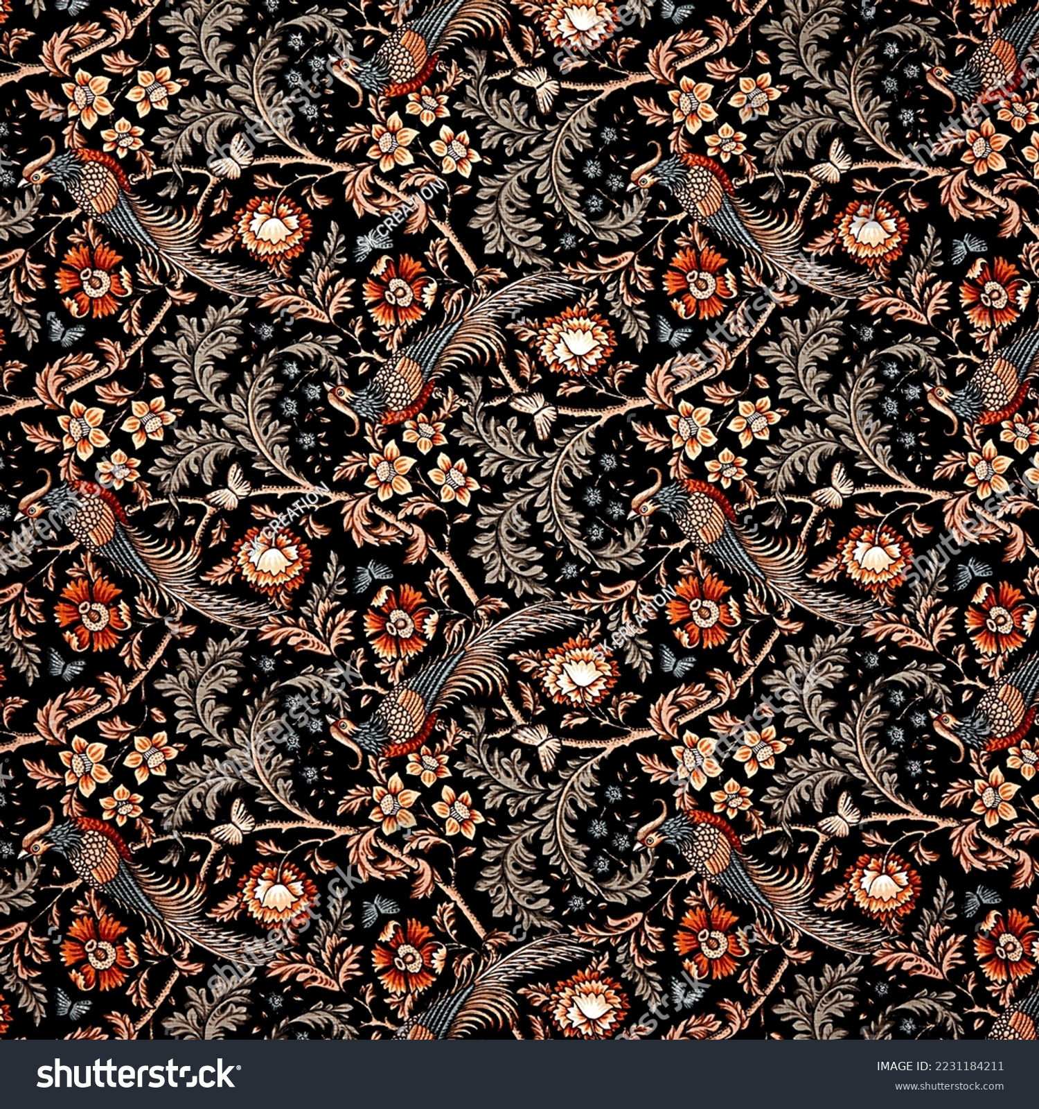 kalamkari allover Seamless pattern design for wallpaper carpet bed ...