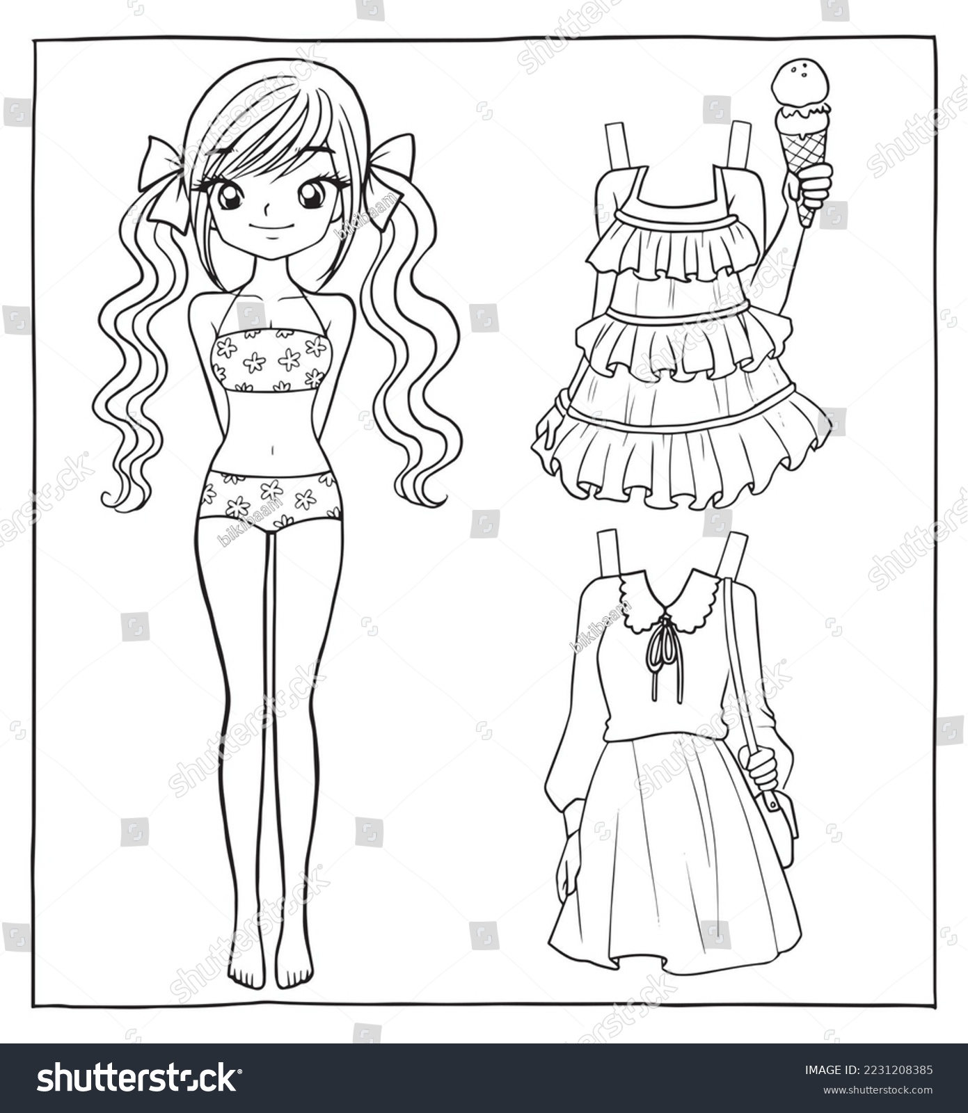 dress up doll coloring drawing cartoon doodle kawaii anime cute ...