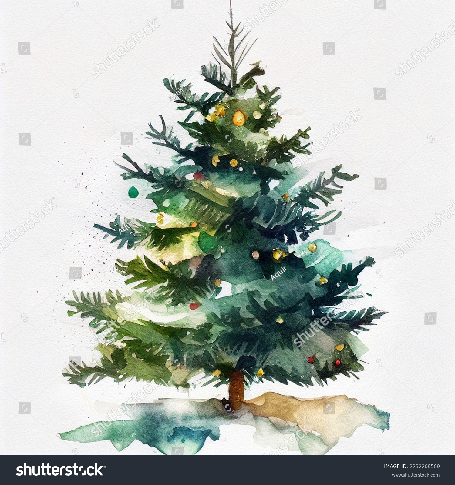 Watercolor painting of a christmas tree. Christmas tree_站酷海洛_正版图片_视频_字体 ...