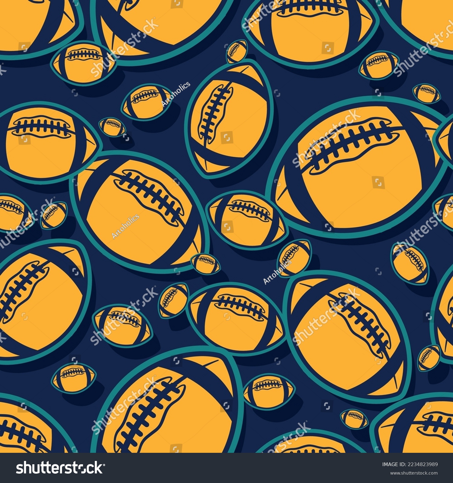 American football Seamless pattern vector art image. Rugby balls ...