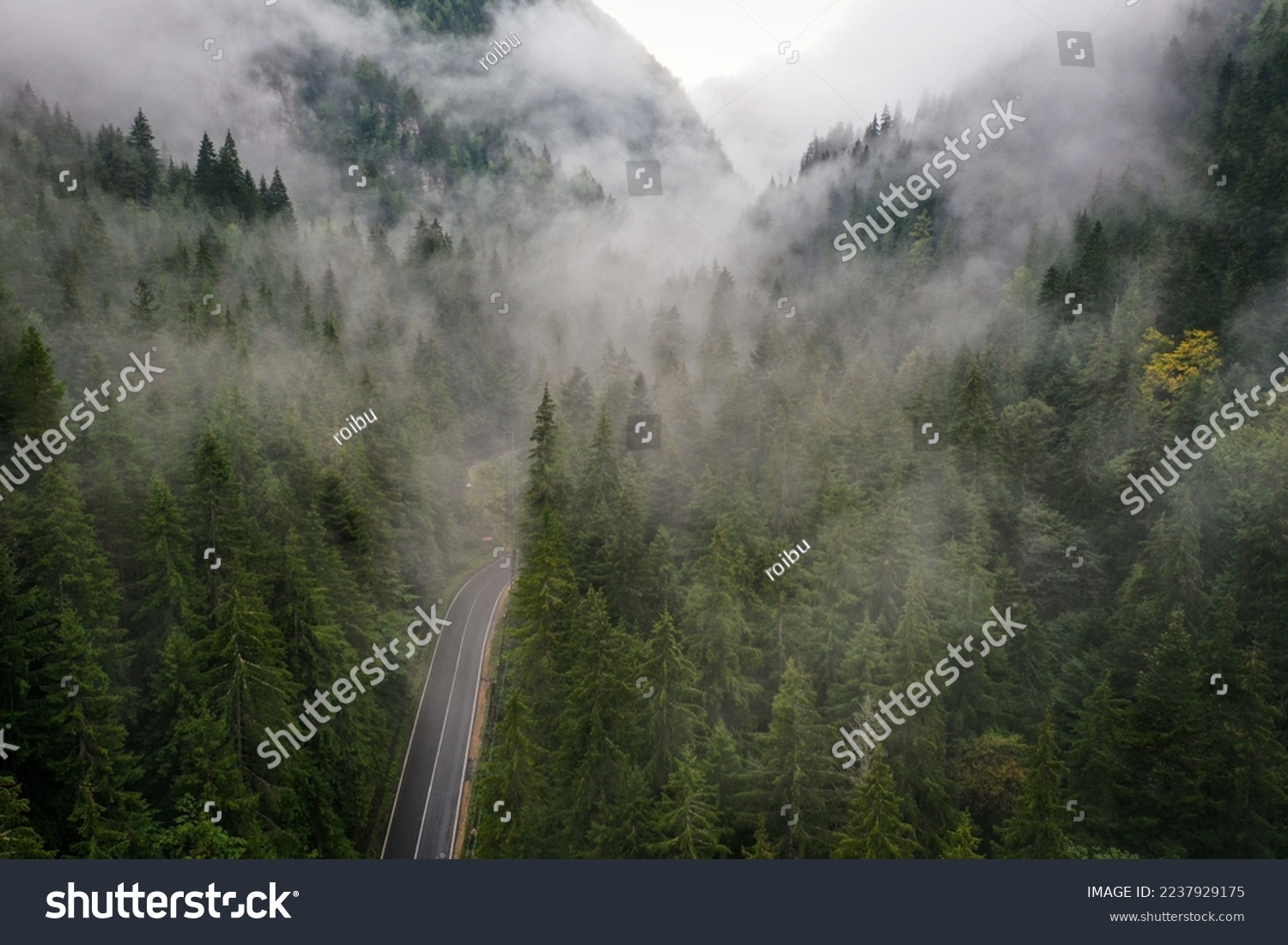 Bicaz pass mountain road high up in the Carpathian Mountains in Romania ...