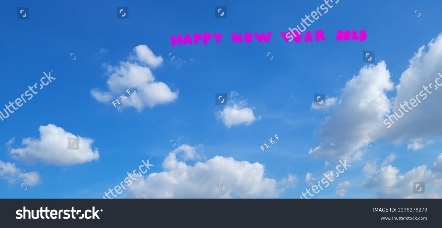 Happy new year text on blue sky.HNY card happy New year 2023 concept ...