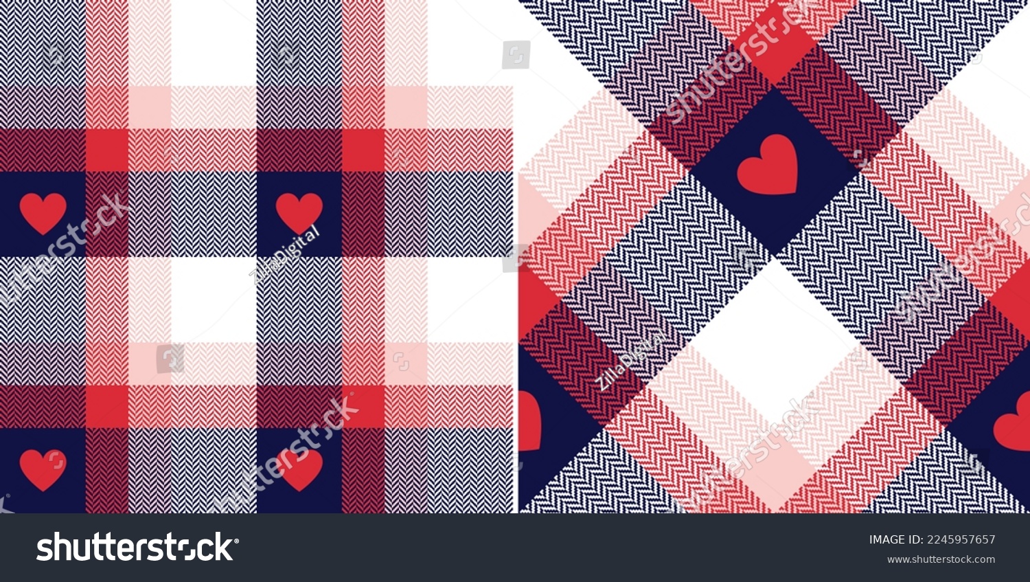 Heart check plaid pattern for Valentines Day in navy blue red powder ...