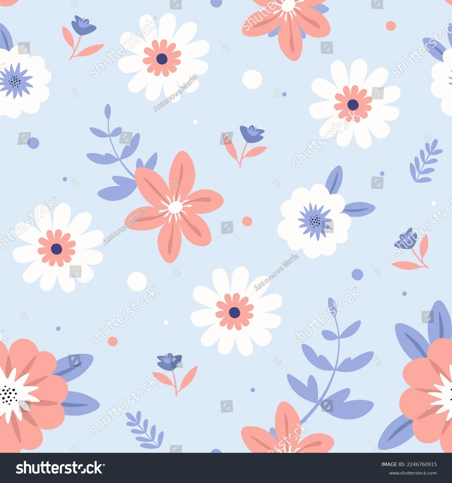 Cute flower patterns in a big flower. Motives are scattered randomly ...