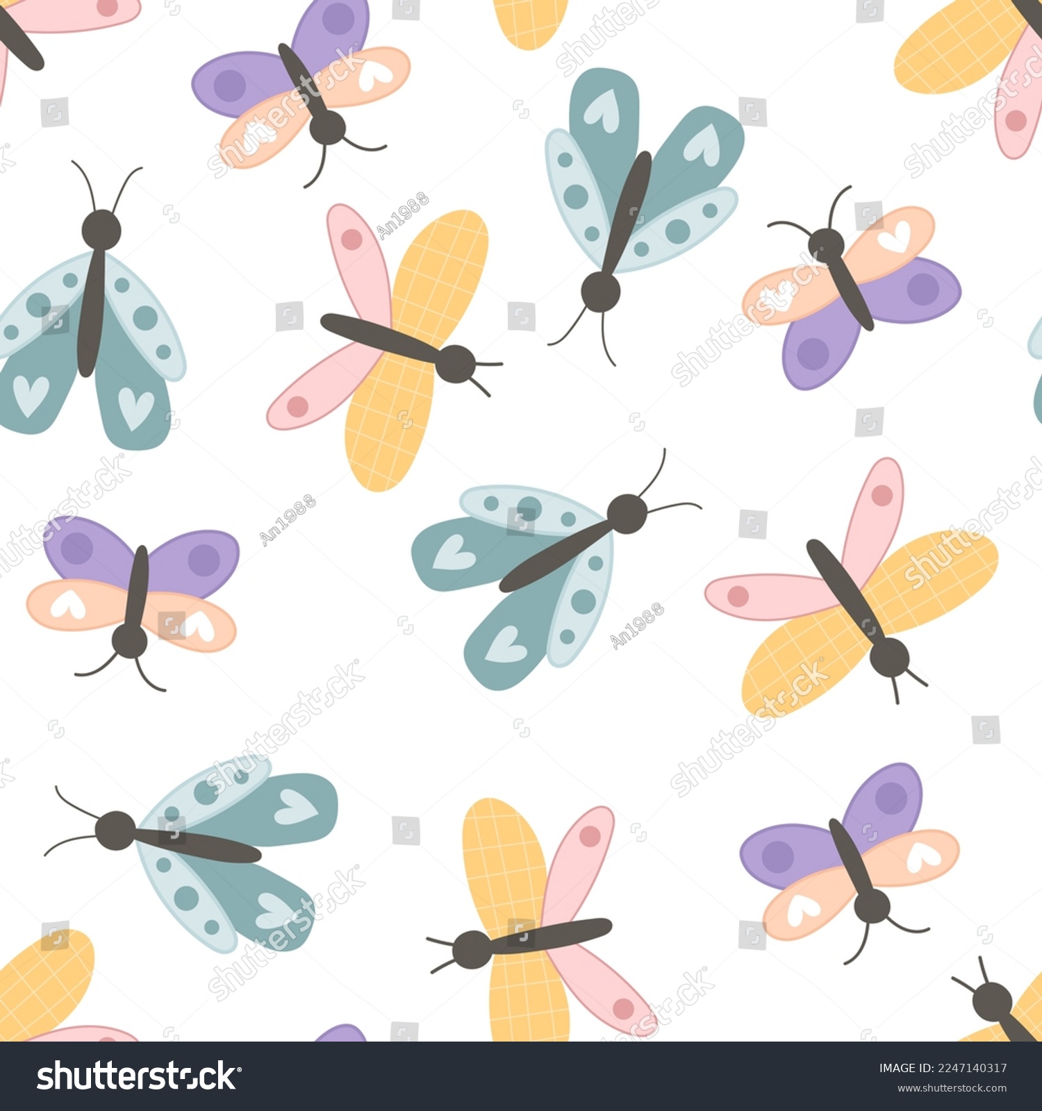 seamless pattern with butterfly. summer colorful vector for kids flat ...