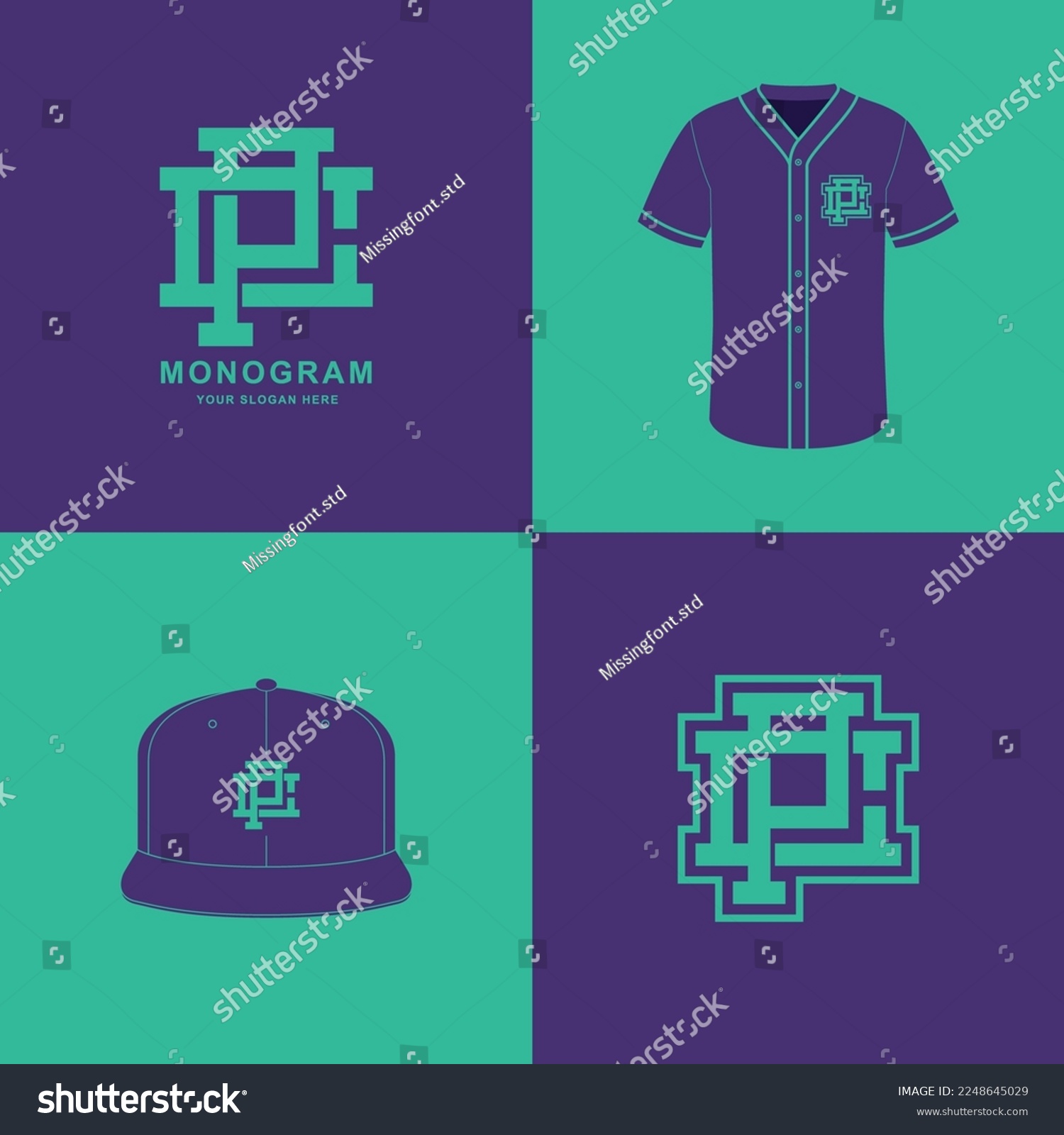 Monogram sport and slab initial CP or PC for football basketball baseball clothing apparel on t ...