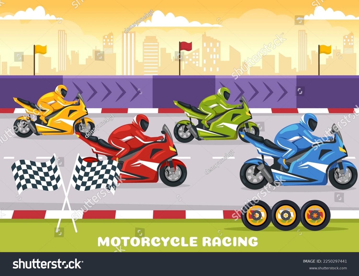 Motorcycle Racing Championship on the Racetrack Illustration with Racer ...