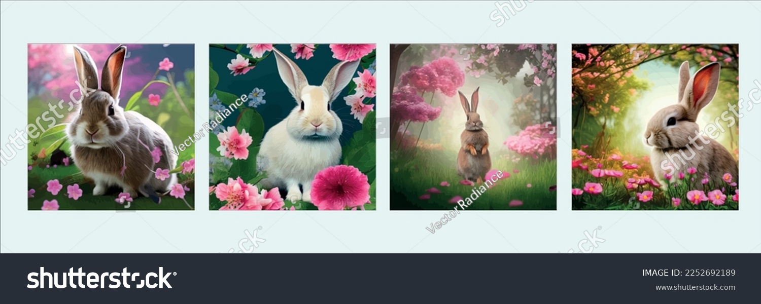 Happy Easter cute beautiful Easter Bunny in a sunny meadow in flowers ...