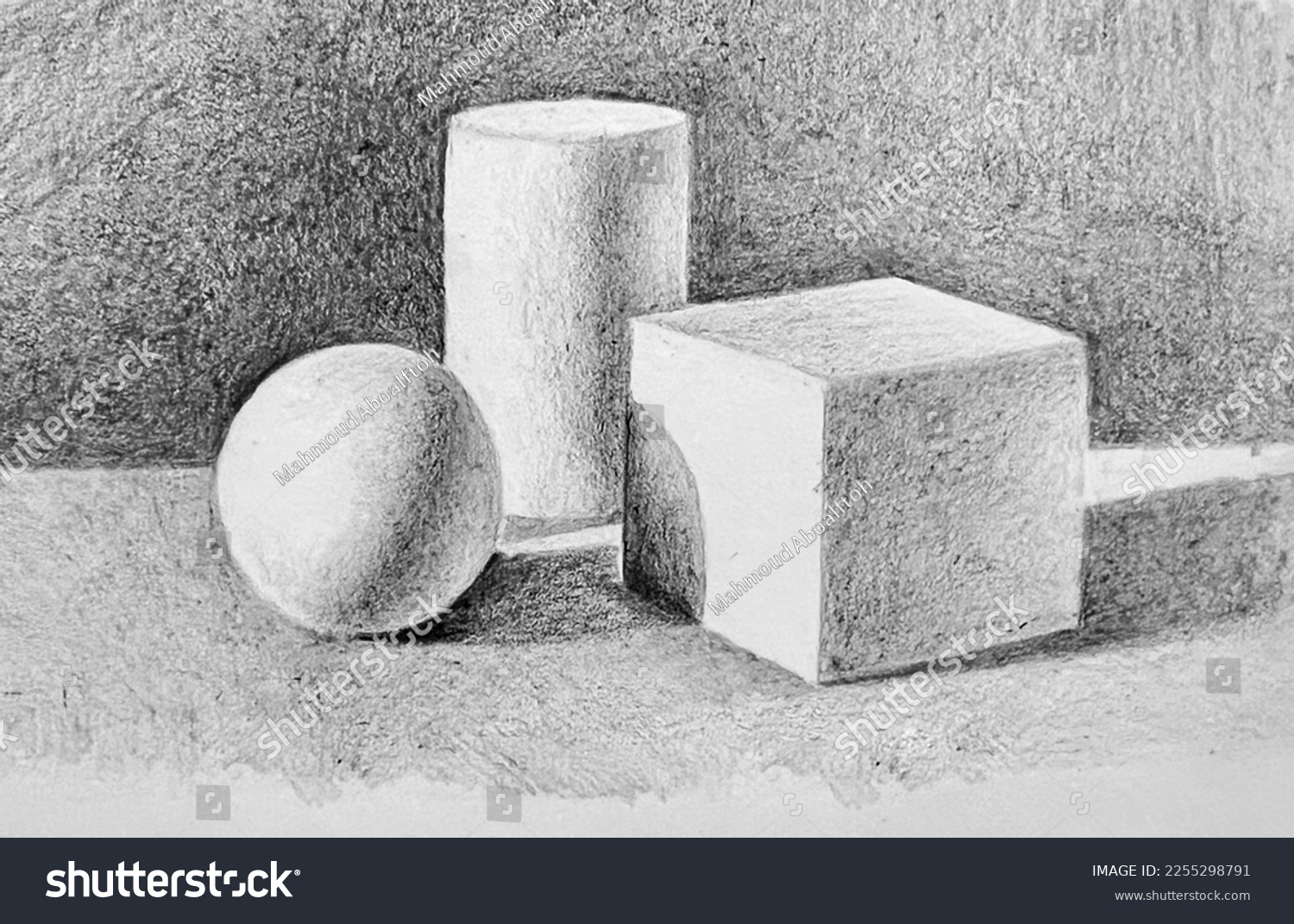 Pencil illustration of geometric shapes with coarse shading_站酷海洛_正版图片 ...