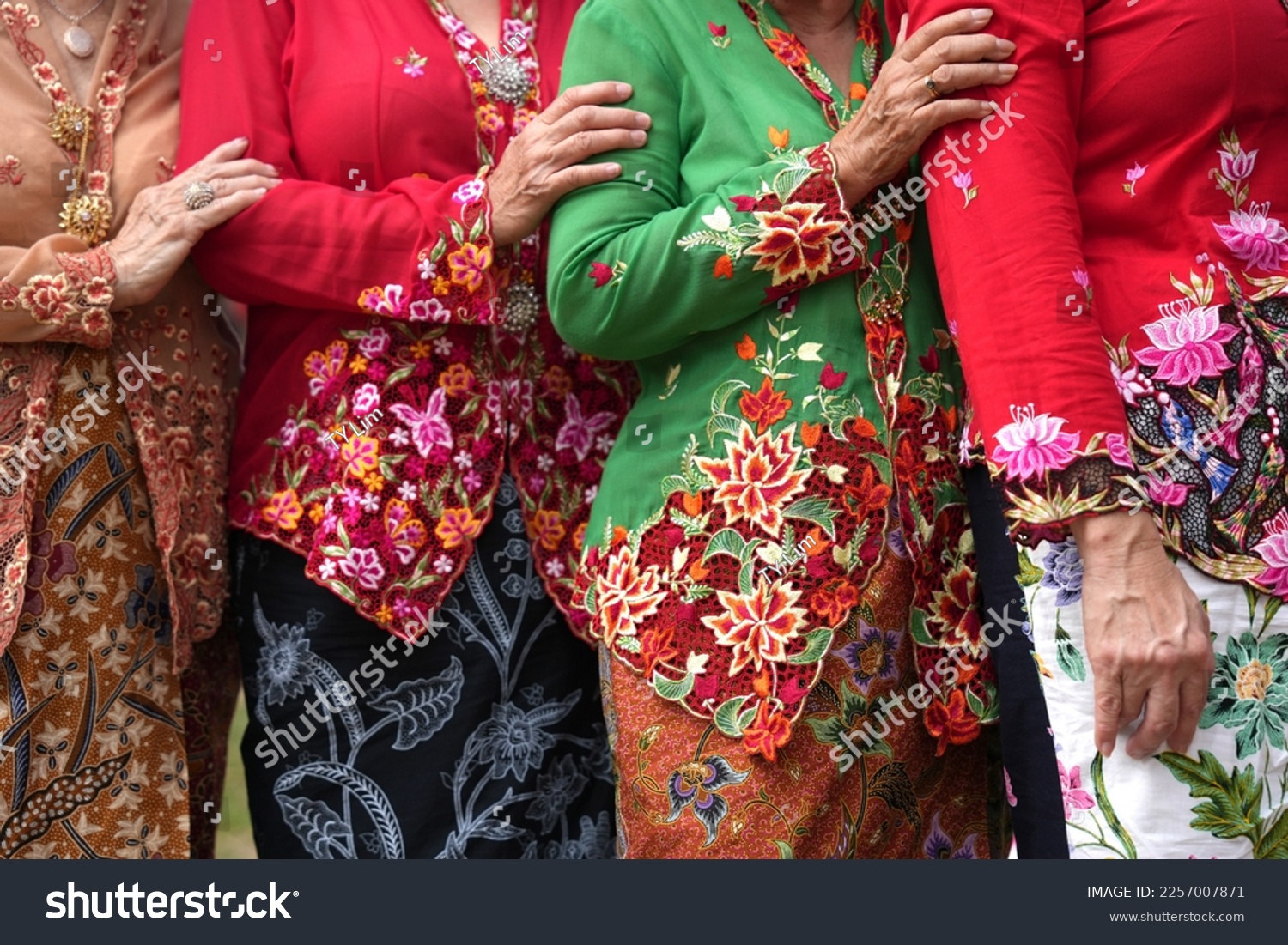 Traditional Malaysia batik kebaya dress. Close up details shot of ...