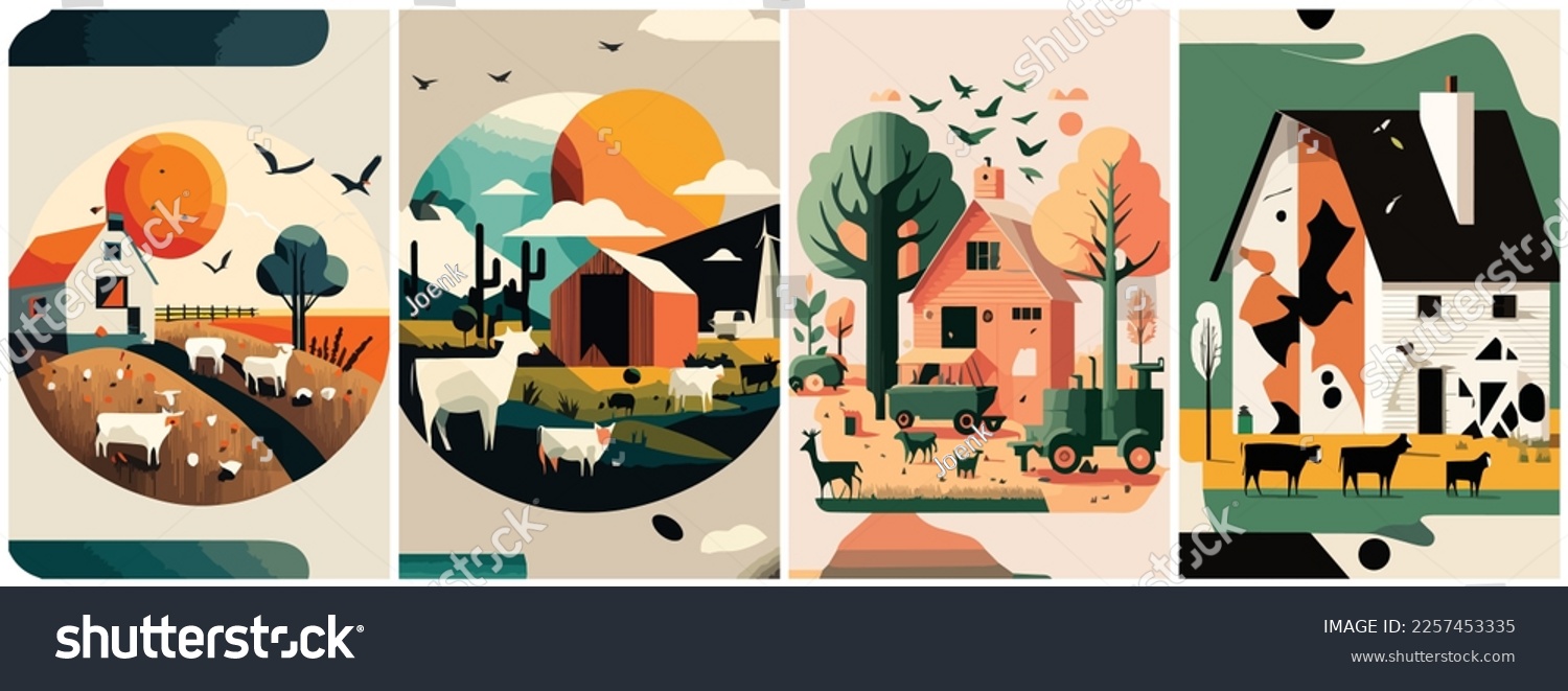 Vector Art of Rural Farm abstract collage. Template of Illustration ...