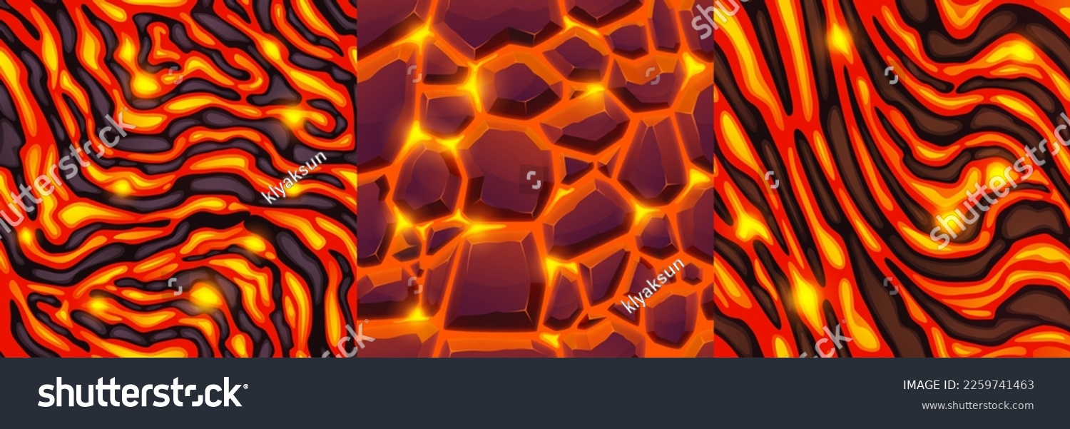 Textures of lava magma and stones. Seamless patterns of volcano rock ...