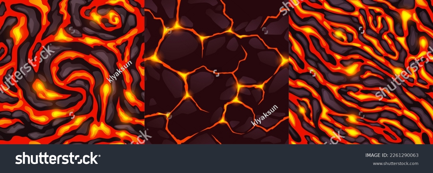 Textures of lava magma and stones. Seamless patterns of volcano rock ...