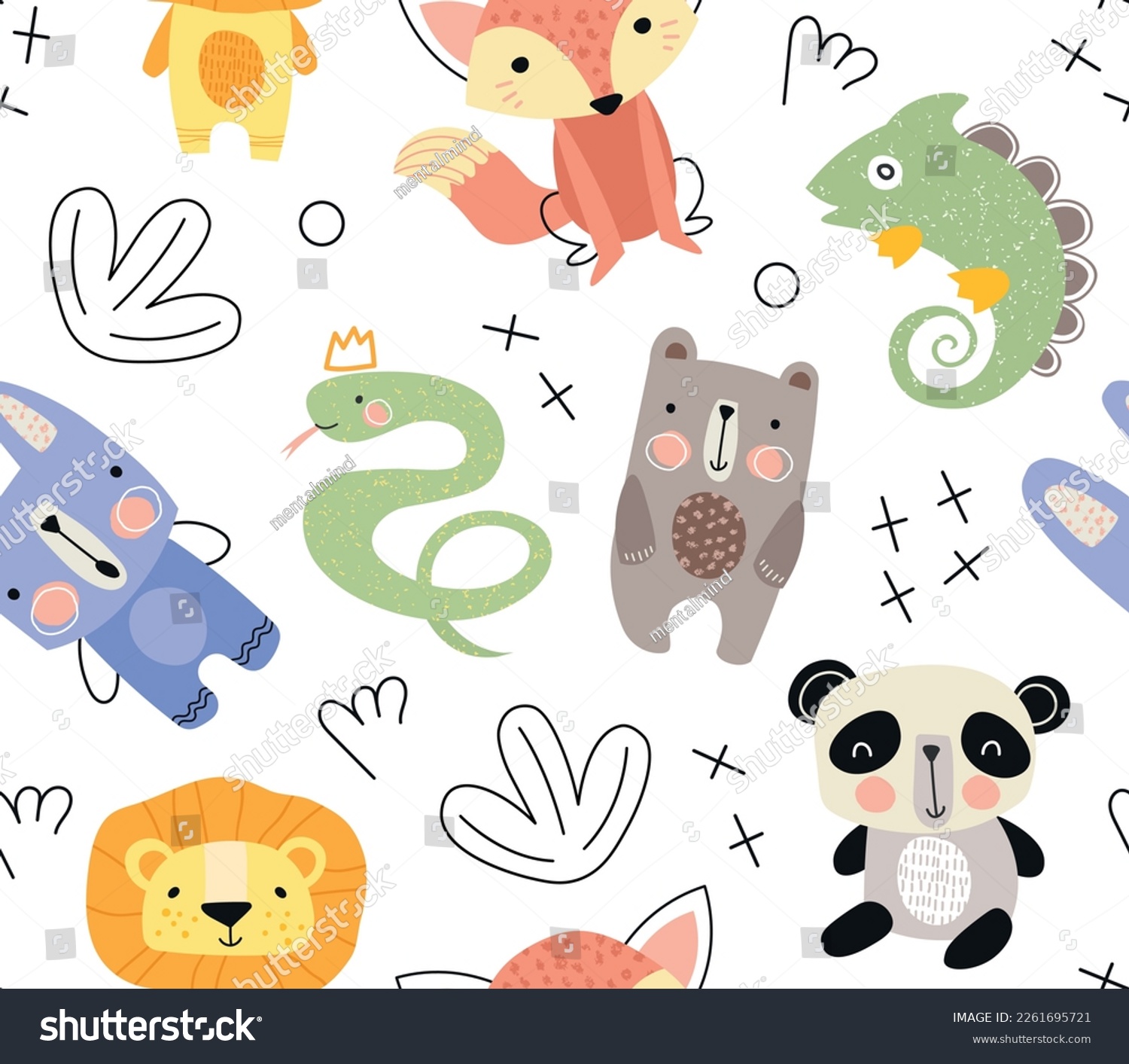 Doodle animals seamless pattern. Repeating design element for printing ...