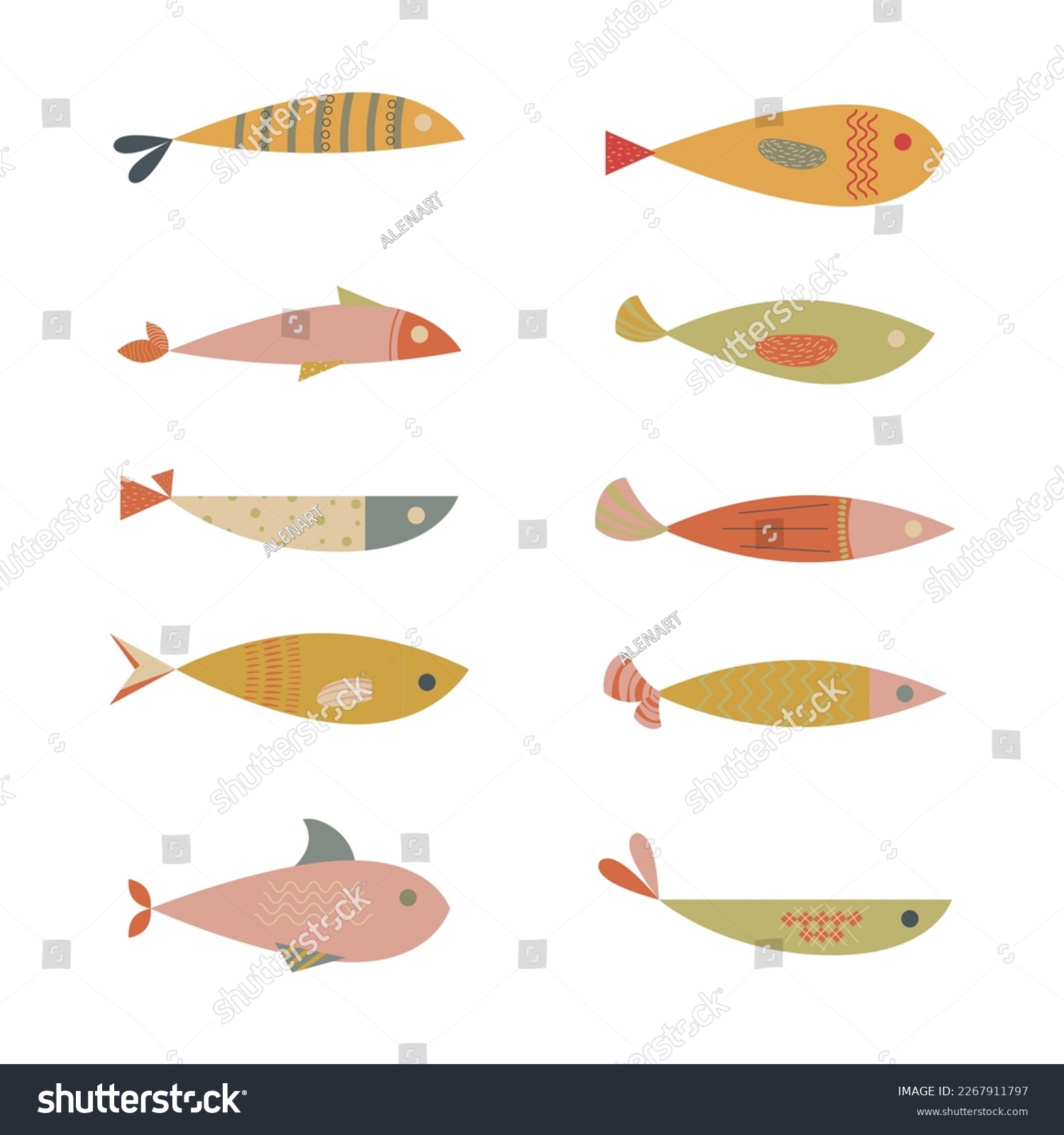 set of cute little colored fish for design items for children isolated ...