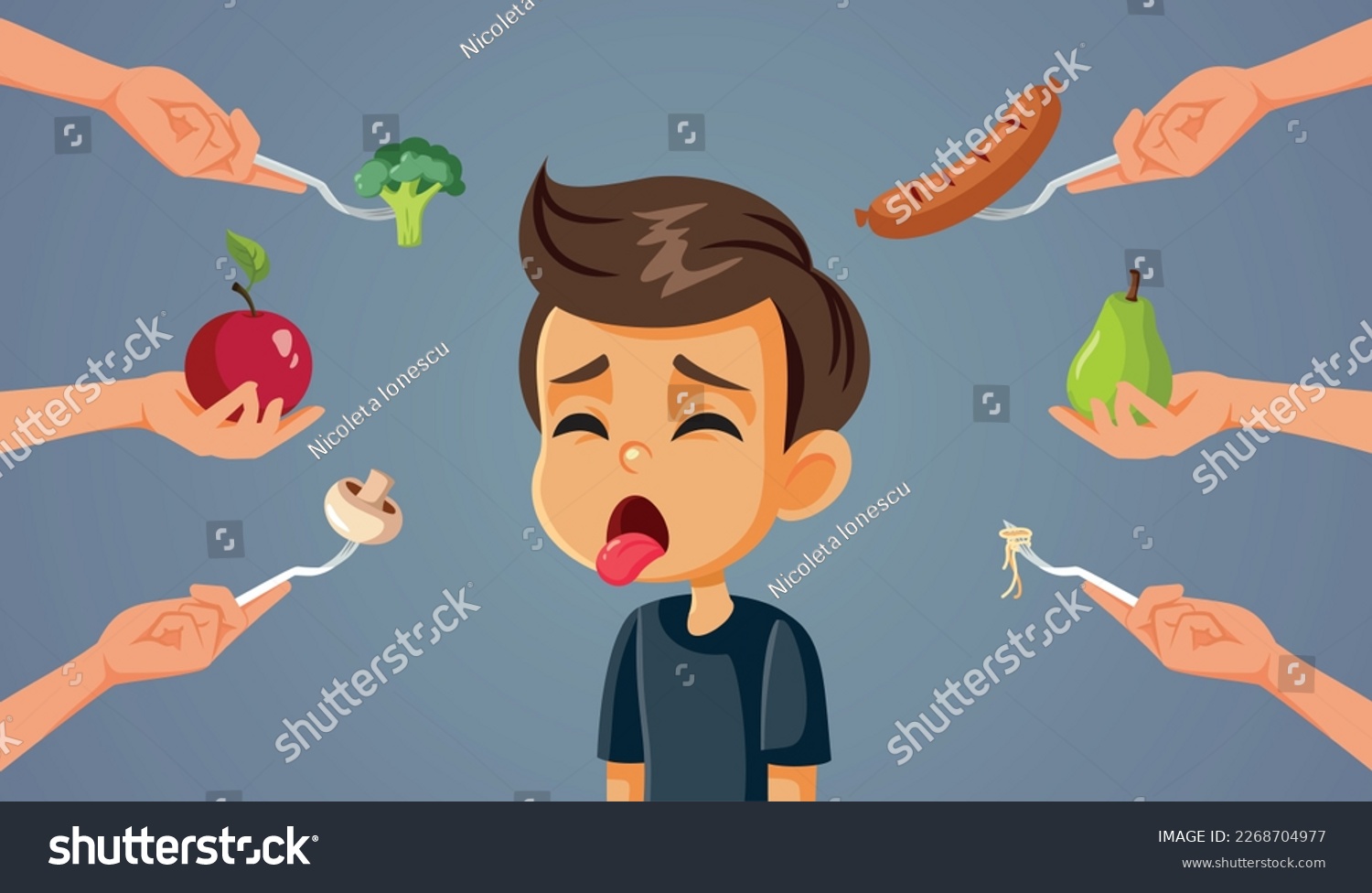Picky Eater Feeling Sick Refusing All Foods Vector Cartoon. Squamish ...